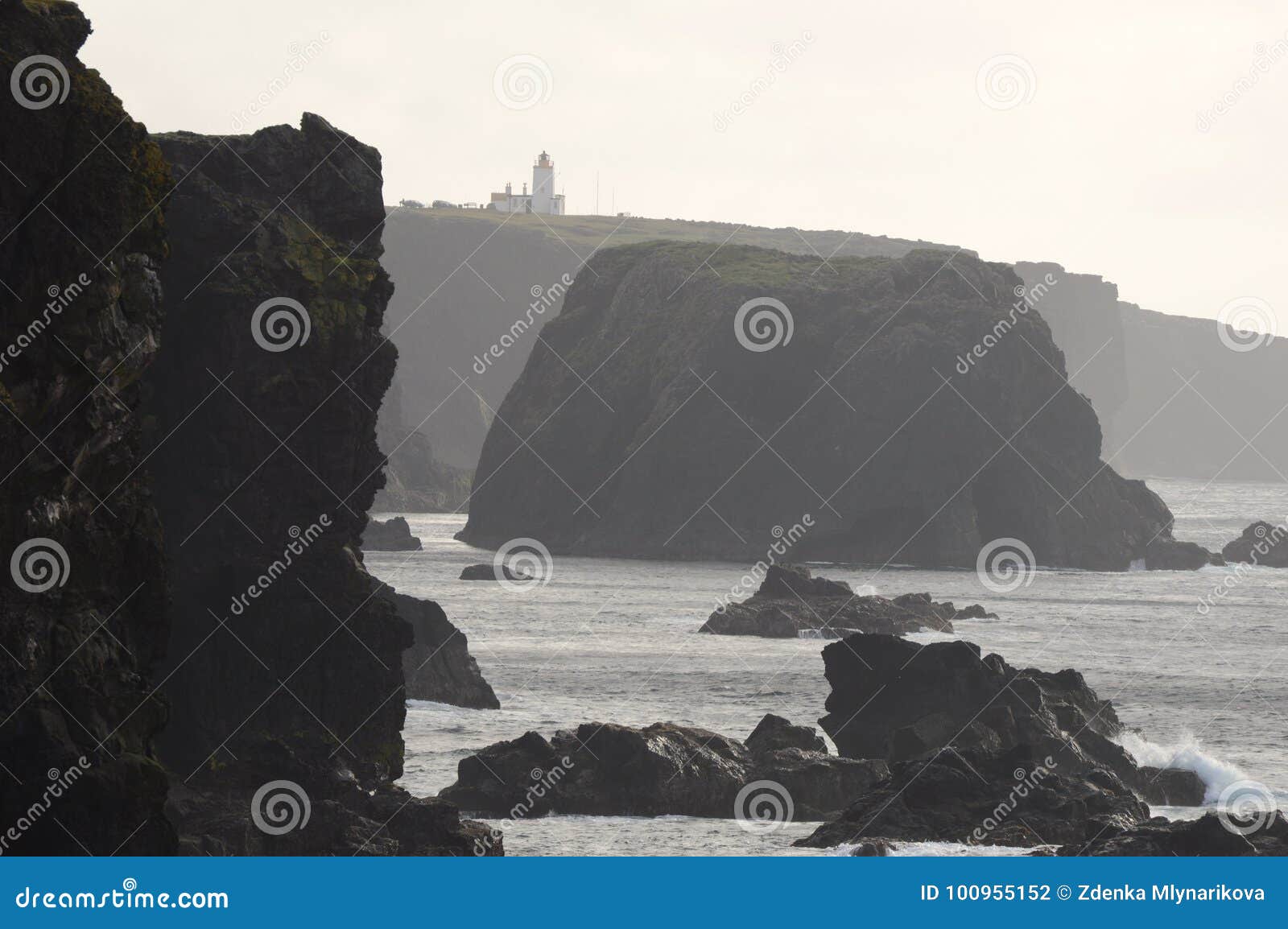 Eshaness Lighthouse and Cliffs Stock Photo - Image of windy, cliffs ...