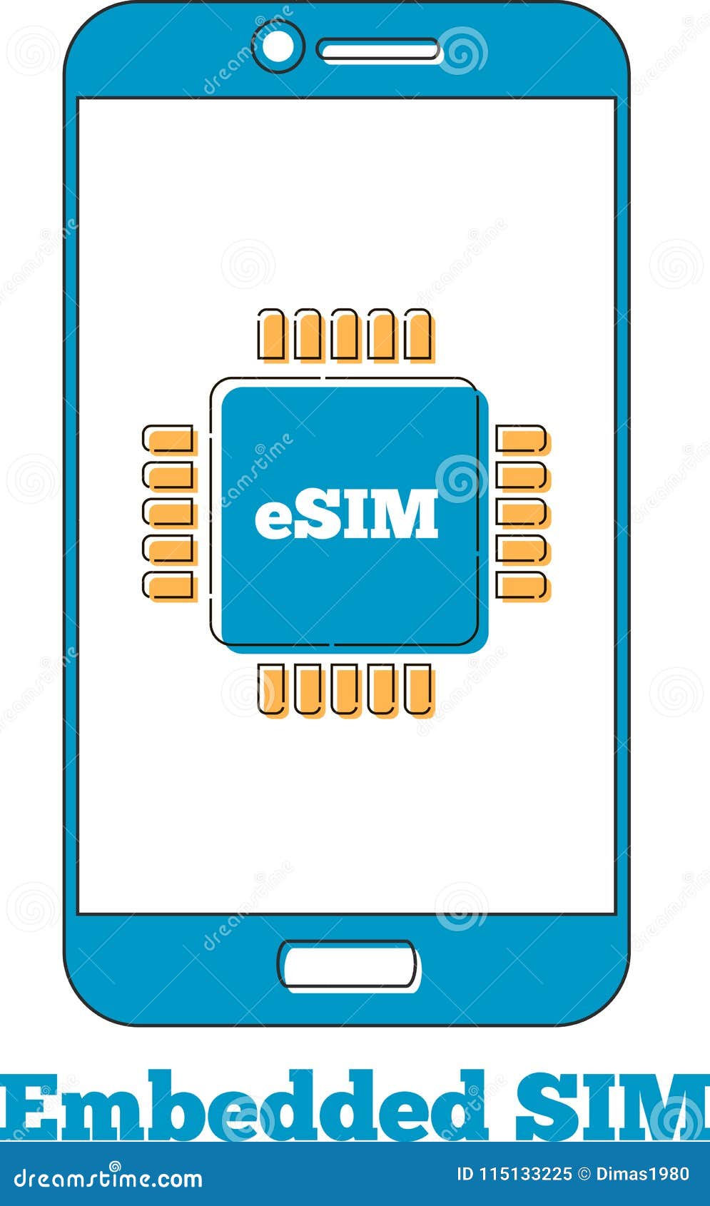 ESIM Card Chip Sign on Smartphone Screen Stock Illustration ...