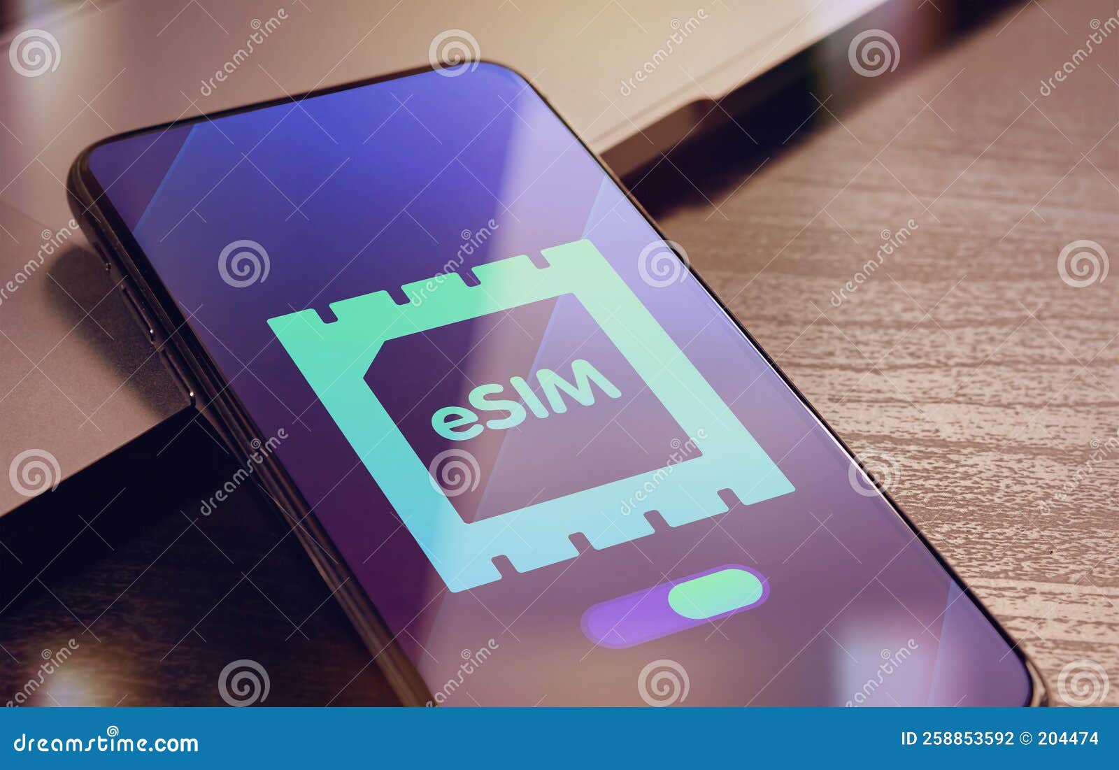 ESIM - Embedded SIM Technology Concept with Smartphone Very Close Lying ...