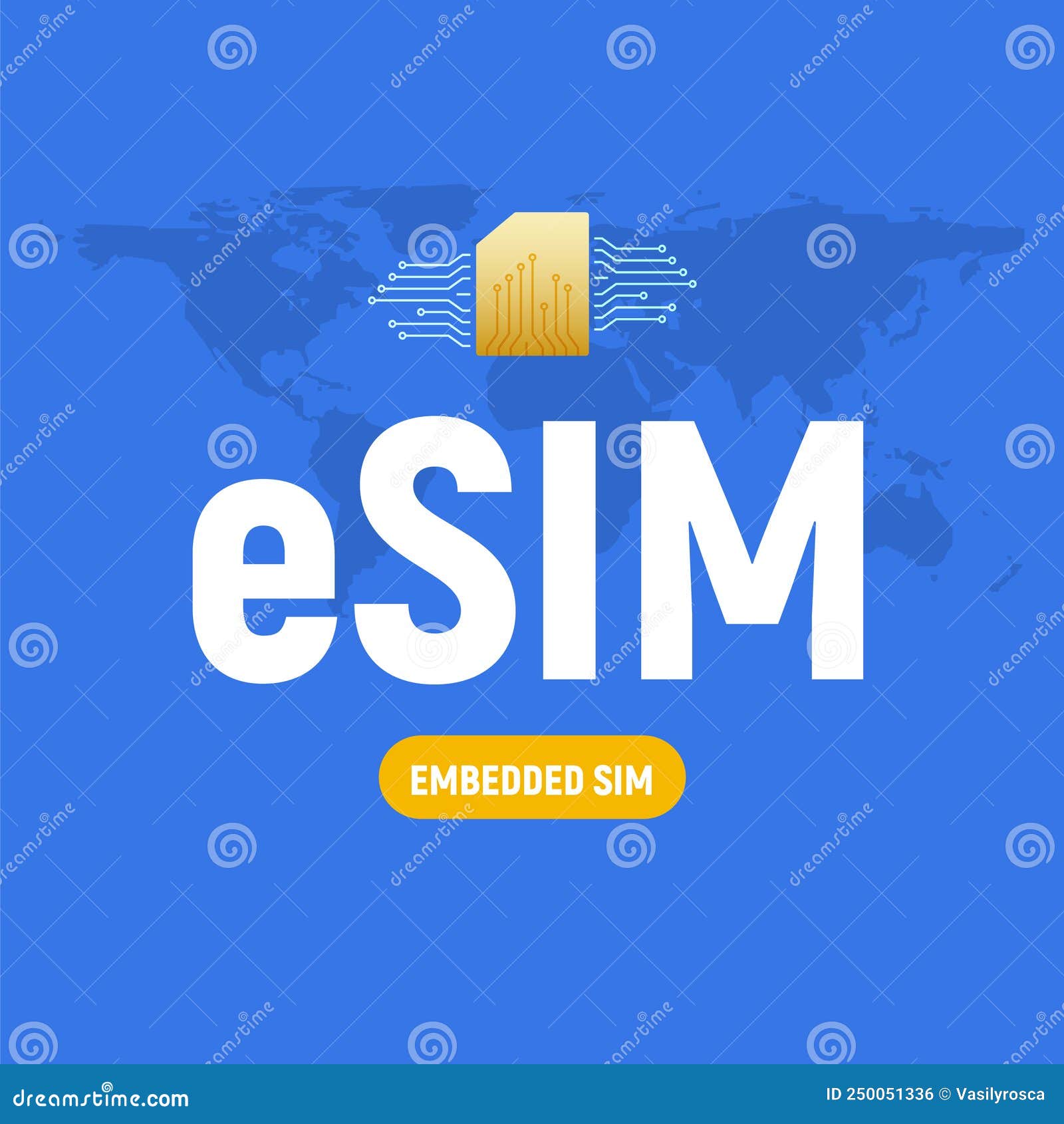 Esim Technology Digital Card Microchip Phone Gsm Mobile Vector Concept ...