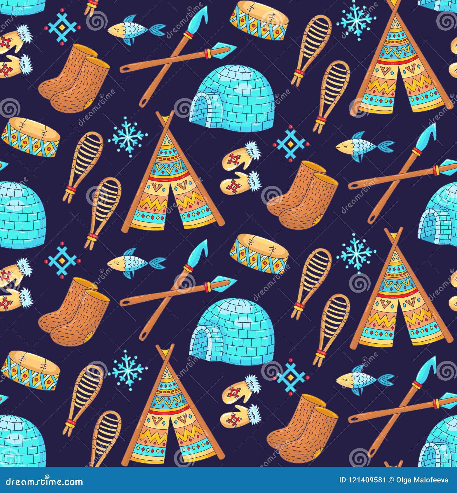 Eskimo Alaska North Pole Symbols Seamless Vector Pattern Stock Vector ...