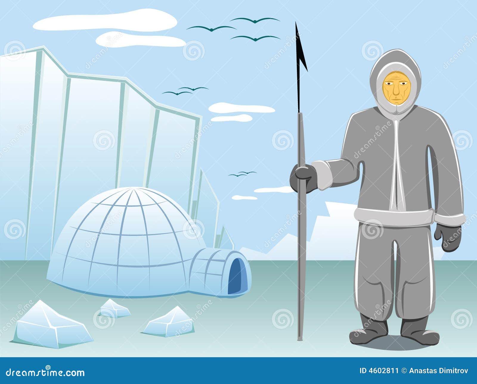 Arctic Landscape. Glaciers And Icebergs In Blue Frozen Ocean, Cartoon ...