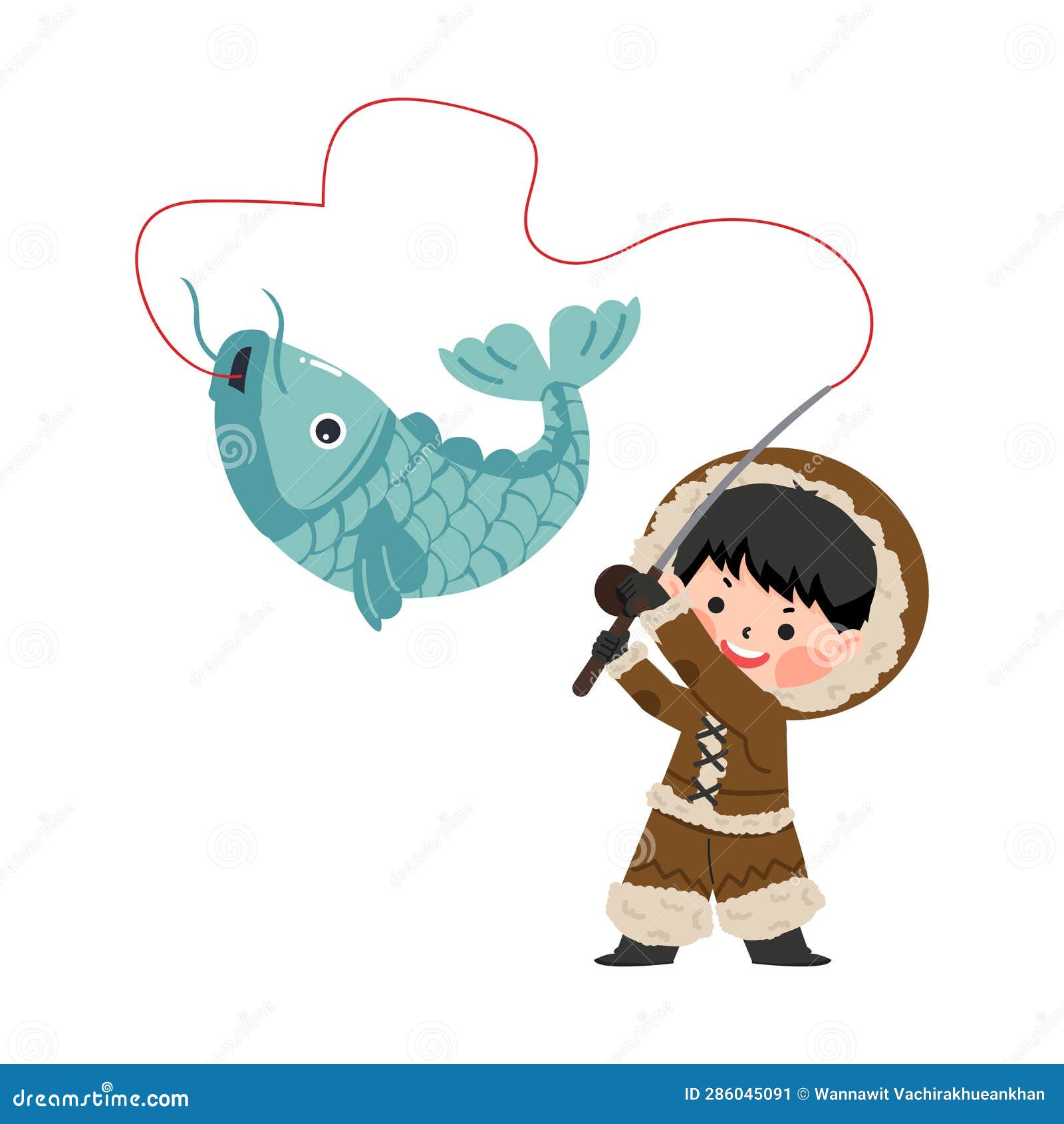 Eskimo with Fish Catch Cartoon Stock Vector - Illustration of america ...