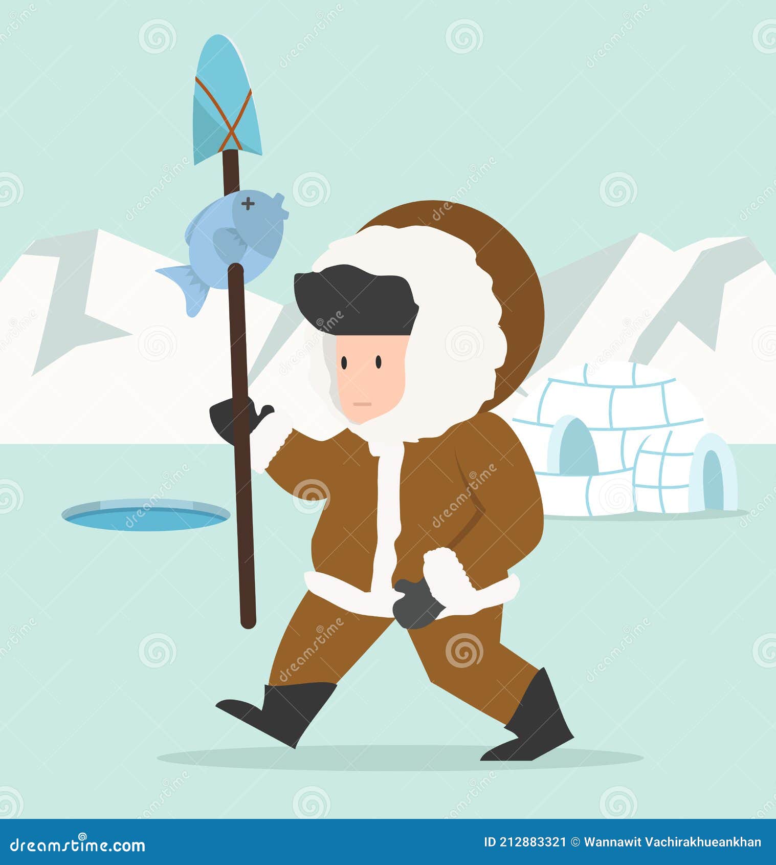 Eskimo Fishing with Igloo Ice House Stock Vector - Illustration of ...