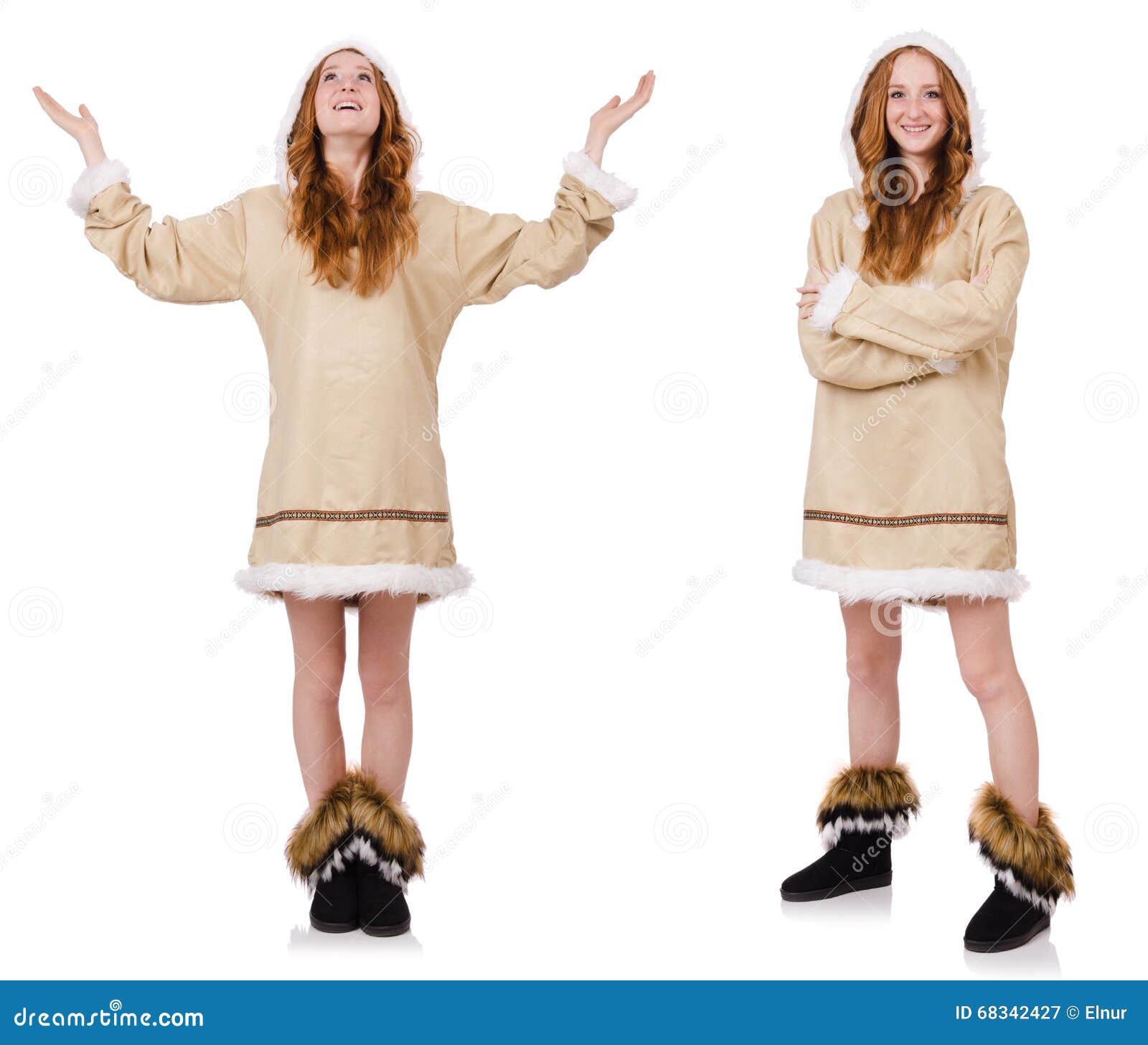 The Eskimo Girl Isolated on White Stock Image - Image of hunter, hood ...