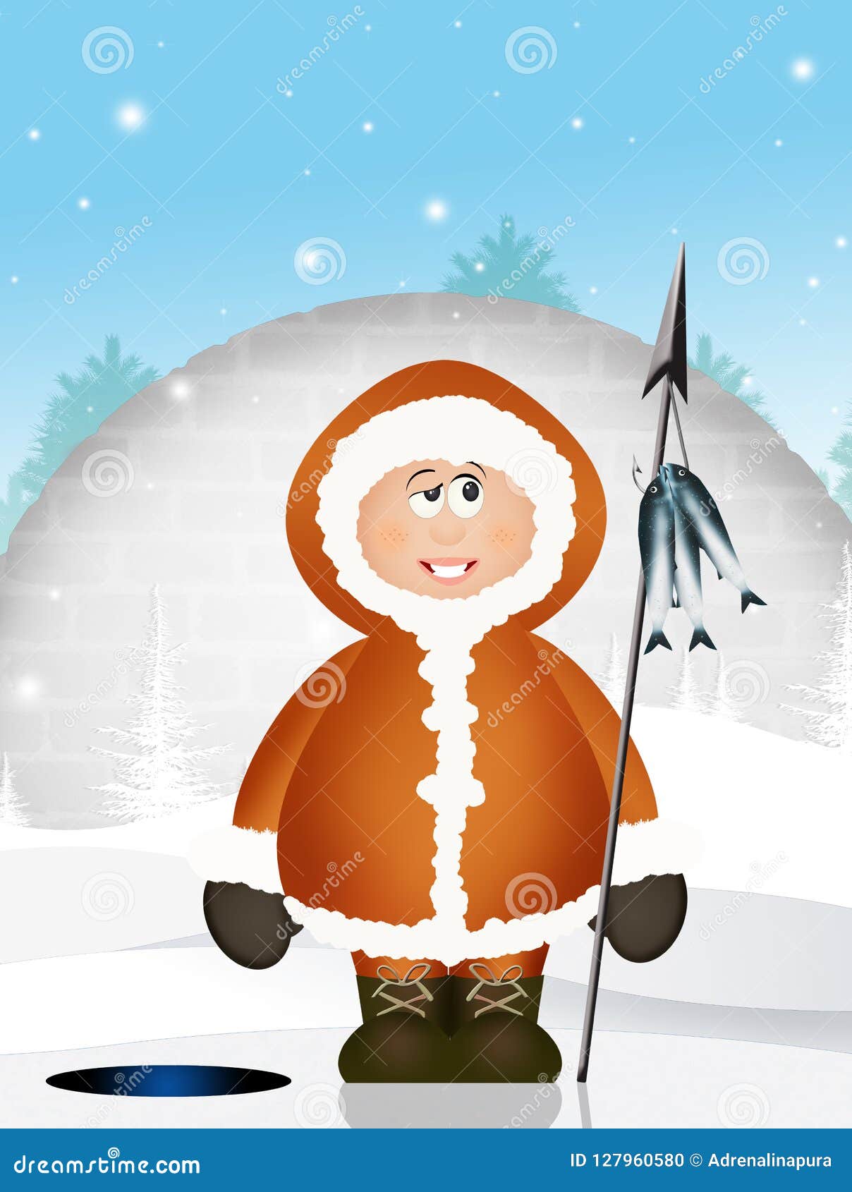 Eskimo and igloo stock illustration. Illustration of funny - 127960580