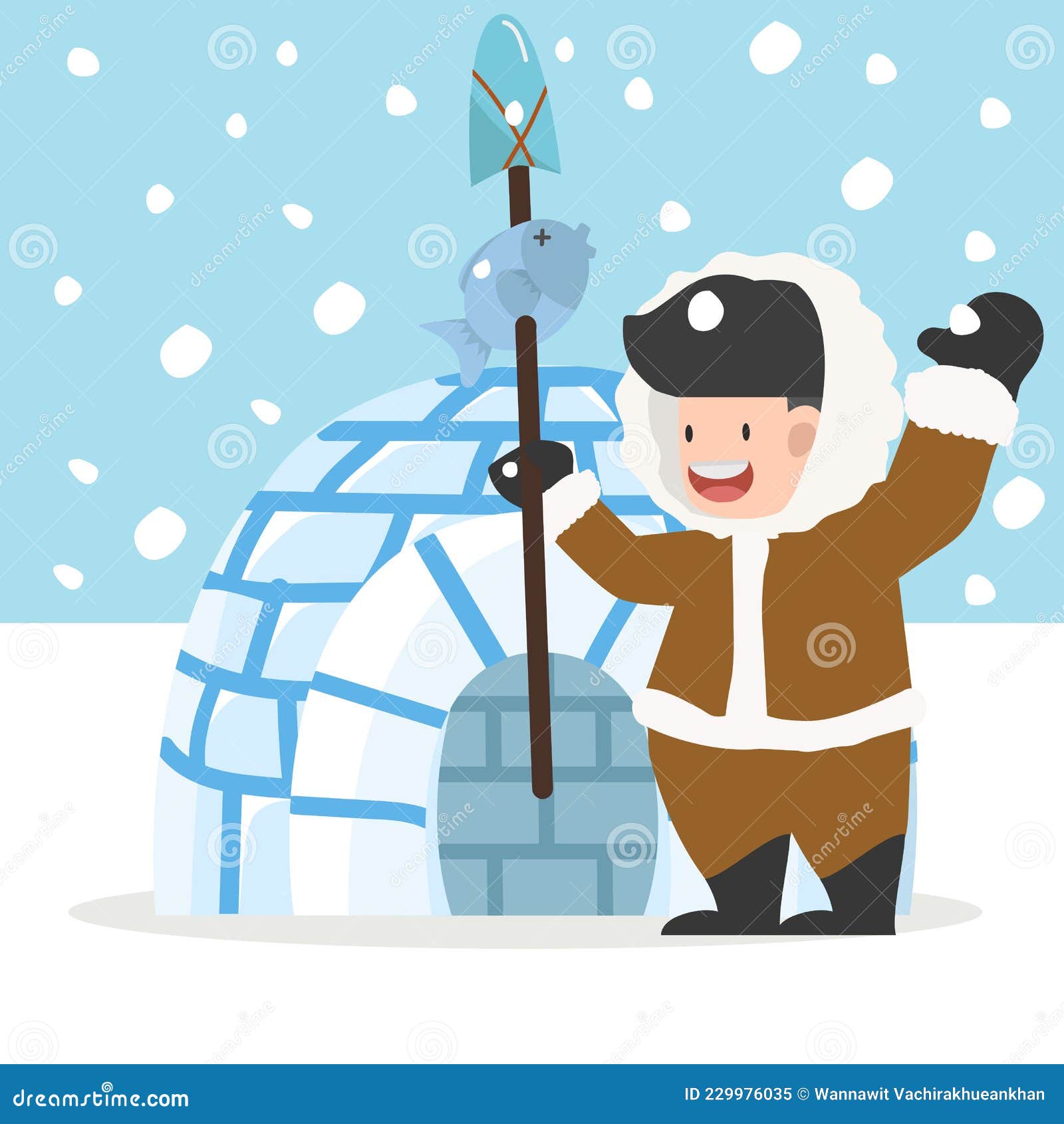 Eskimo with Igloo Ice House Stock Vector - Illustration of adorable ...