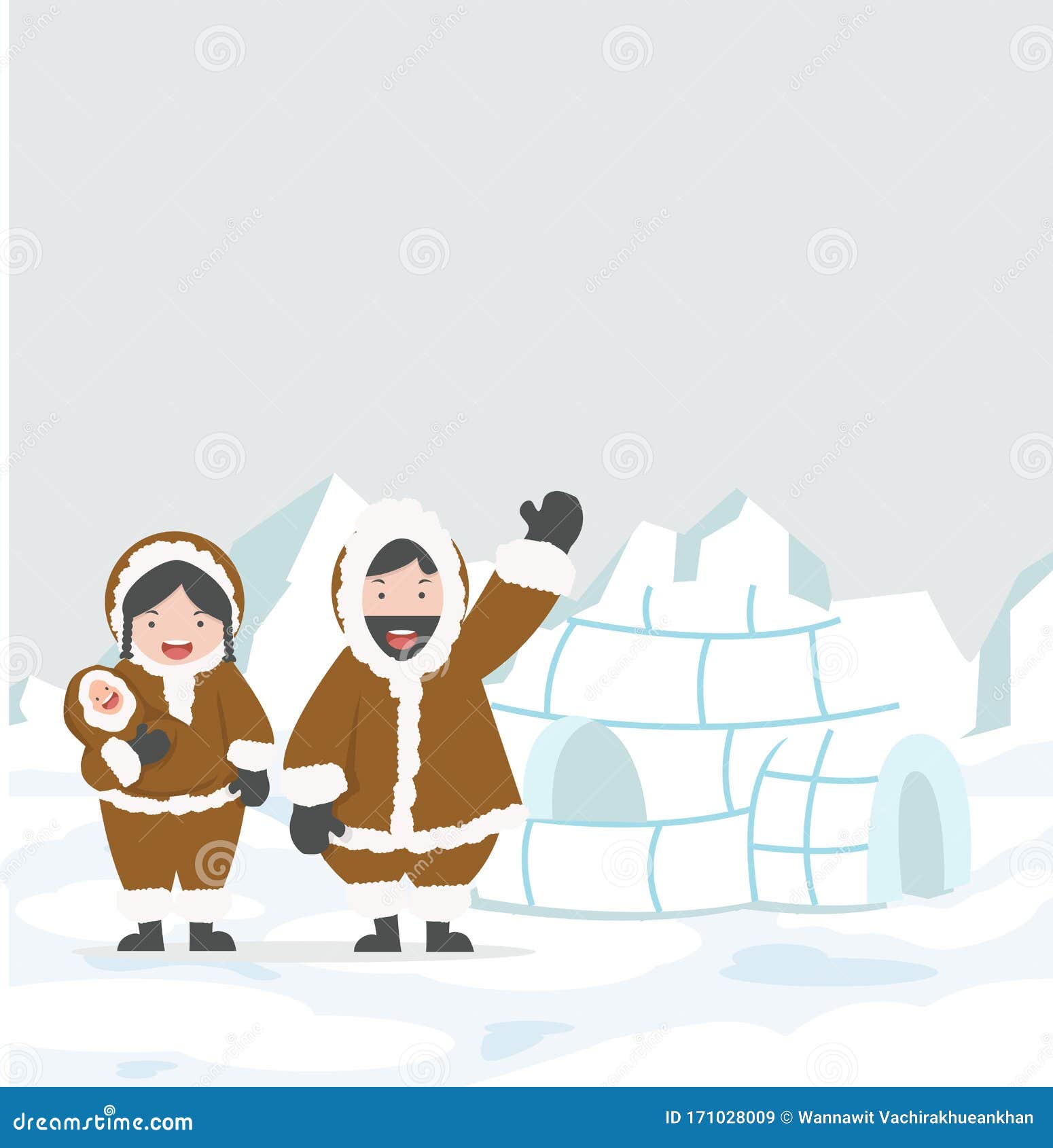 Eskimo With Igloo Cartoon Illustration | CartoonDealer.com #181276982
