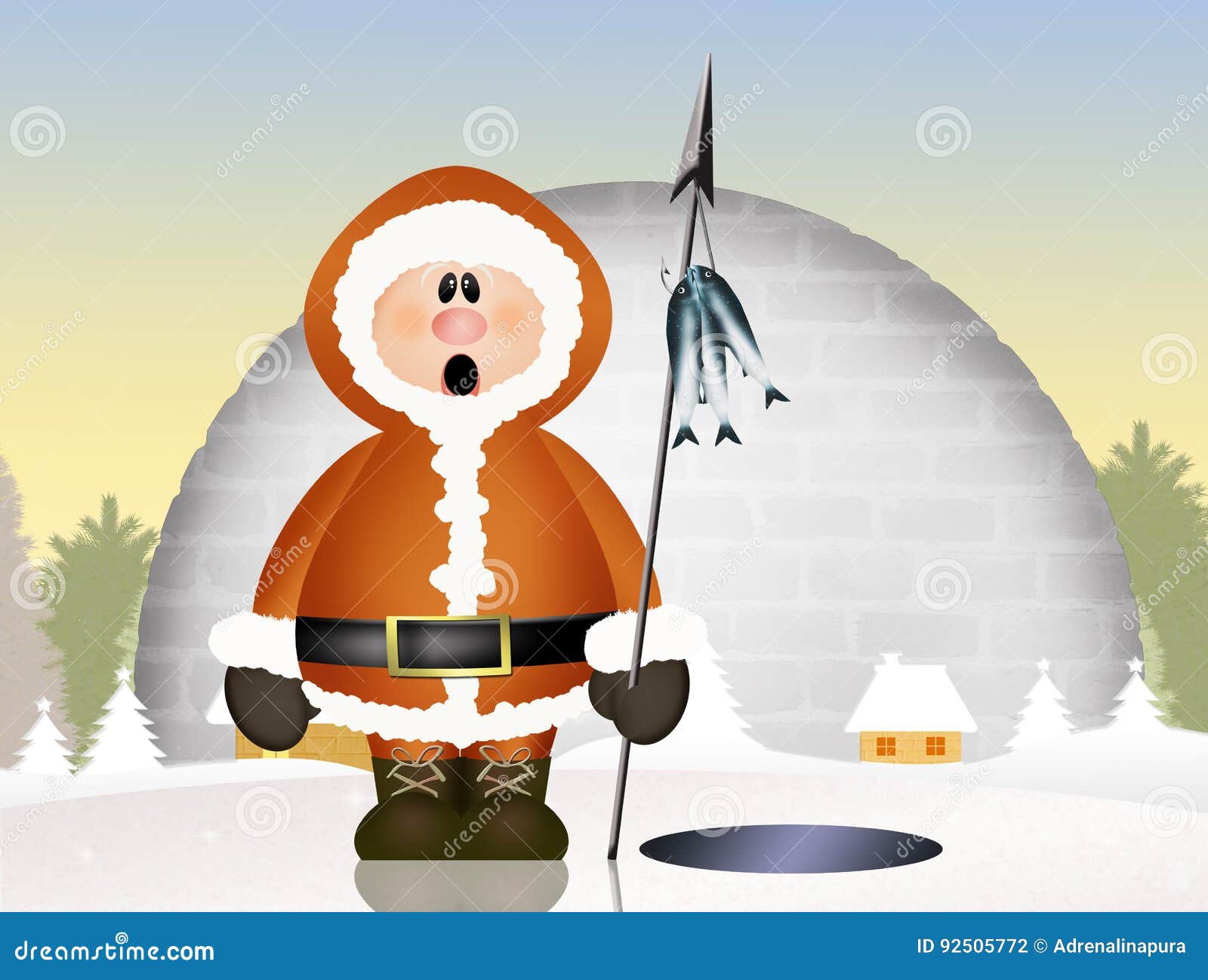 Eskimo and igloo stock illustration. Illustration of funny - 92505772