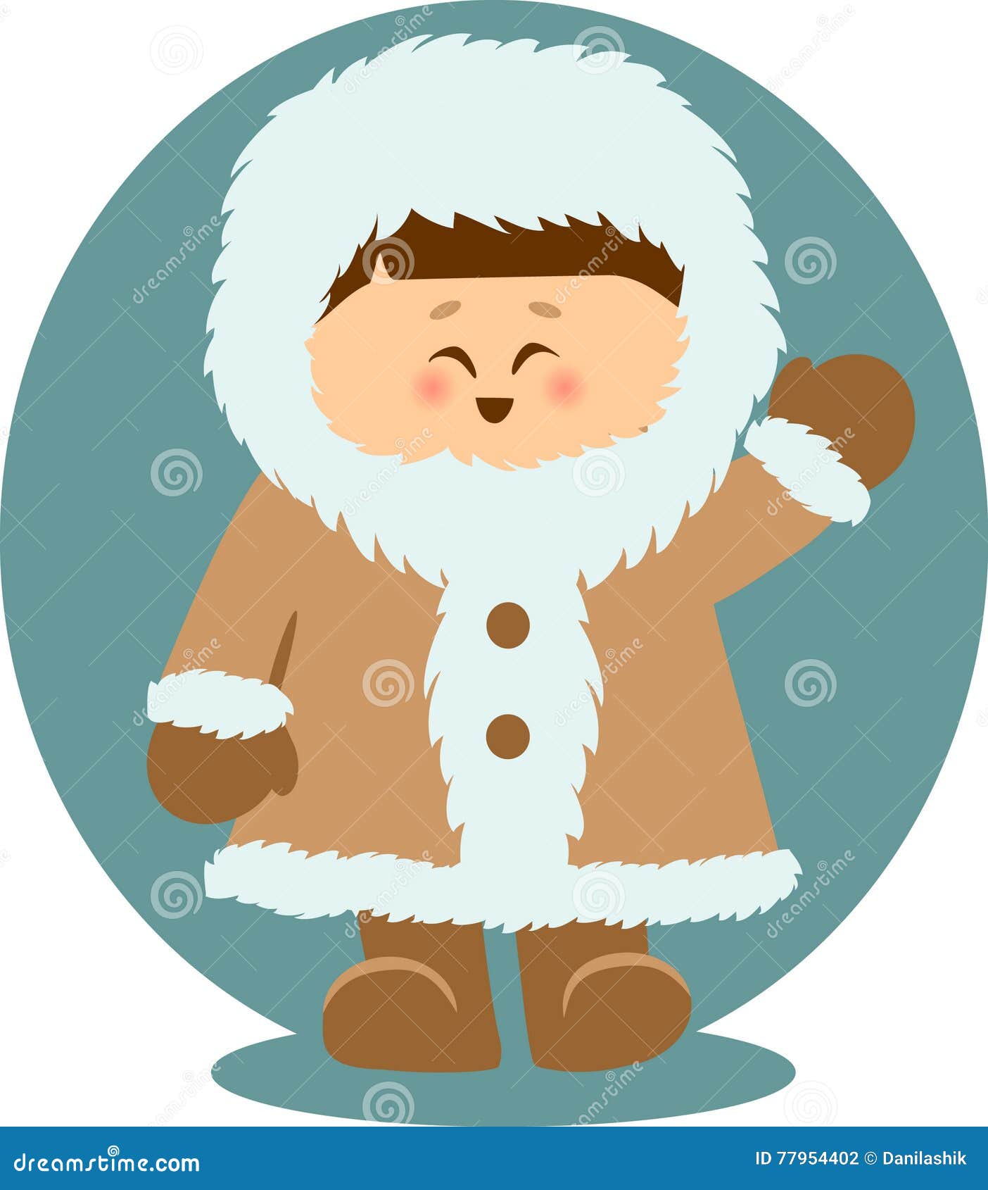 Eskimo Kid Waving Hello Isolated Illustration Stock Vector ...