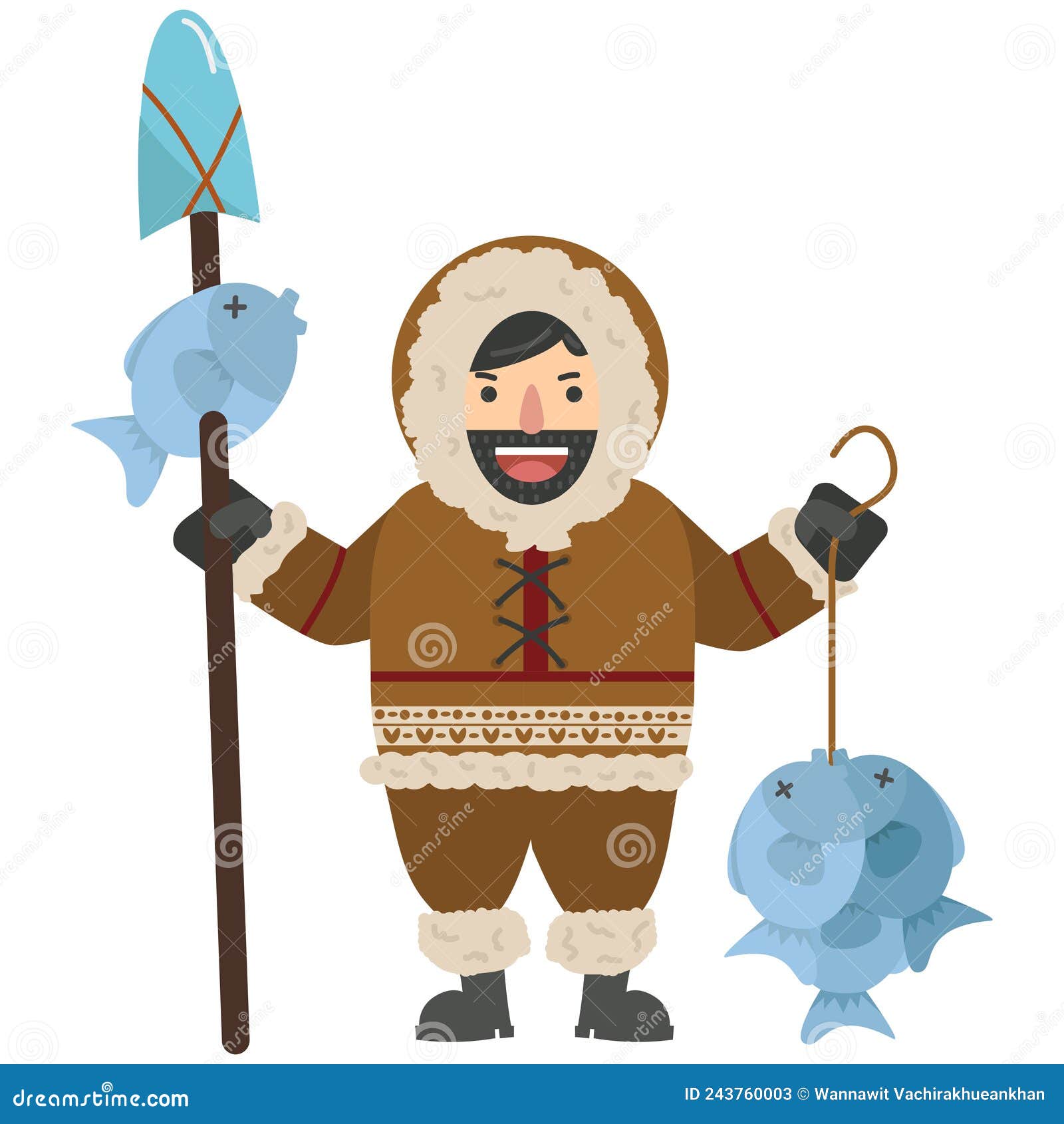 Eskimo Man Cartoon Fisherman Vector Stock Vector - Illustration of ...