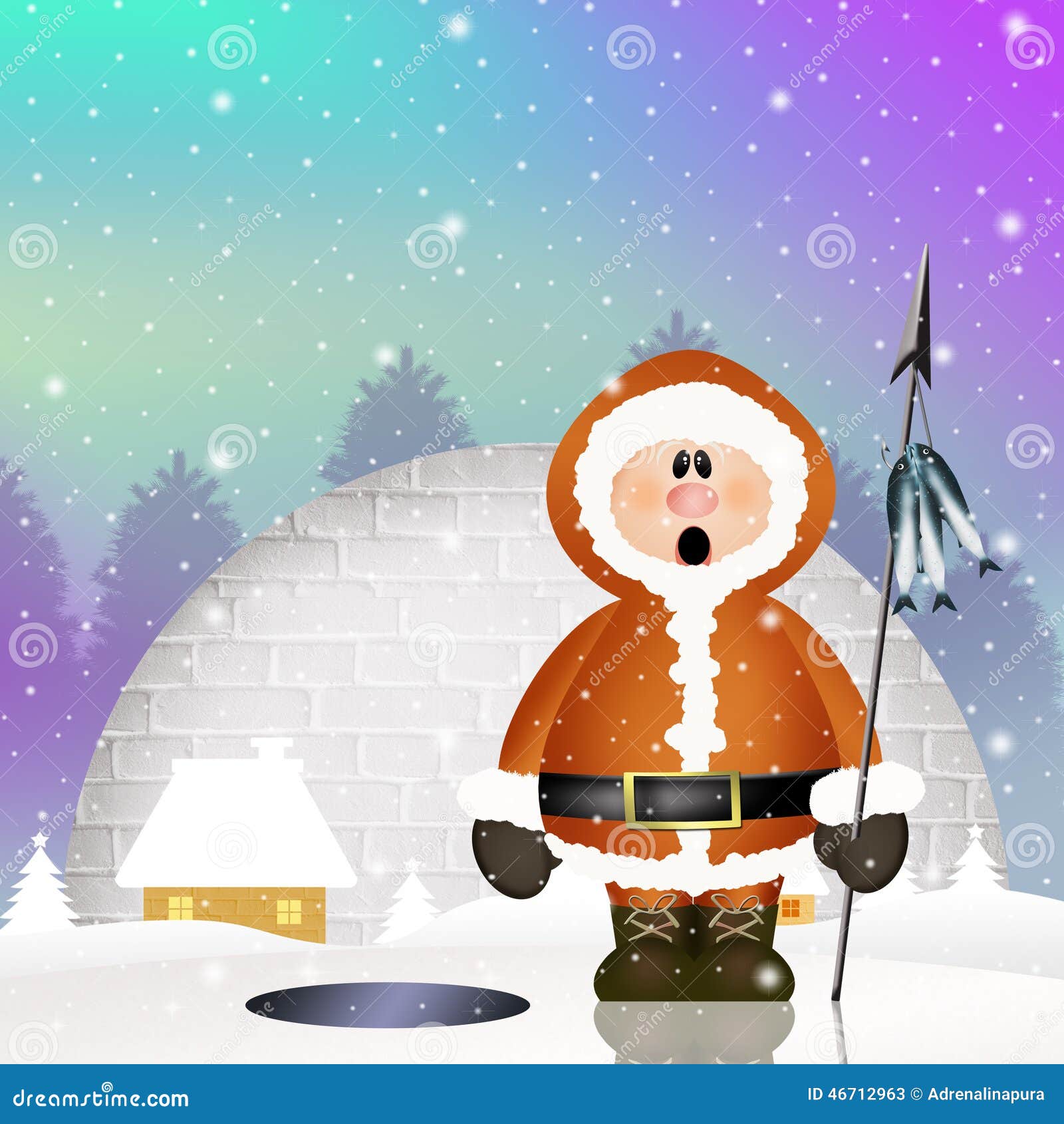 Eskimo in winter landscape stock illustration. Illustration of snowy ...