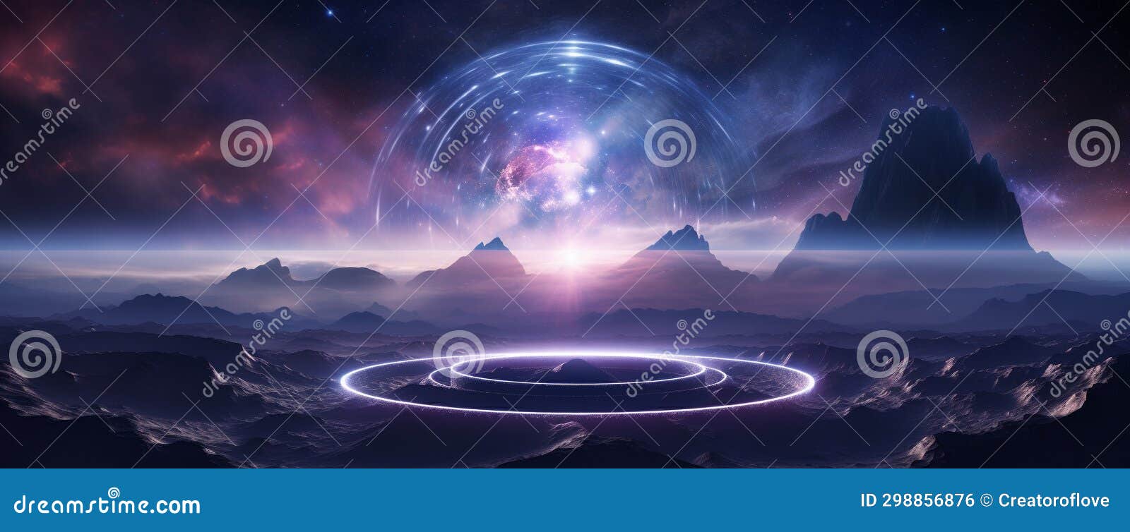 Esoteric Background with Neon Lights and Starry Sky Stock Illustration ...