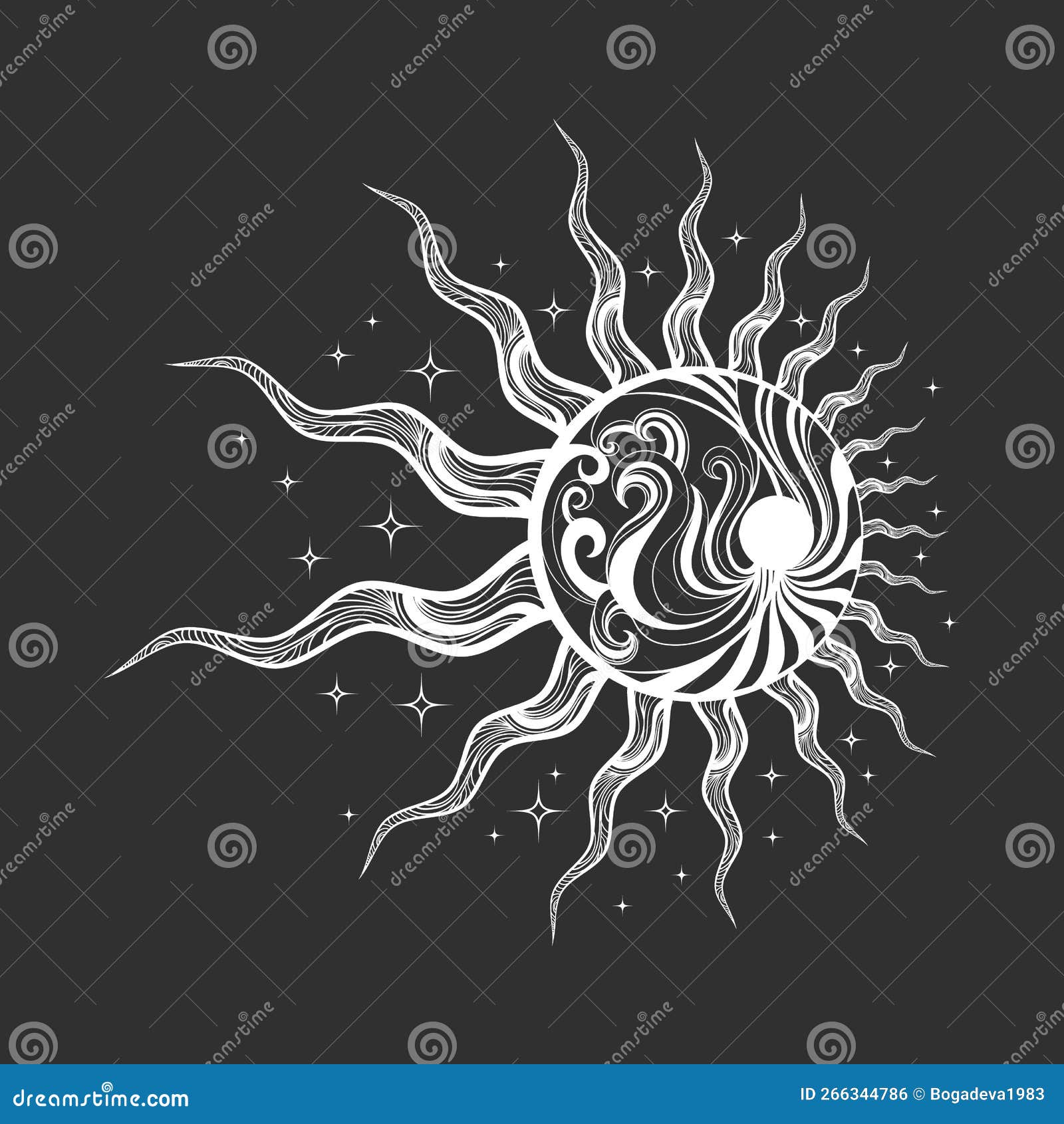 Esoteric Emblem of Sun Isolated on Black Stock Illustration ...