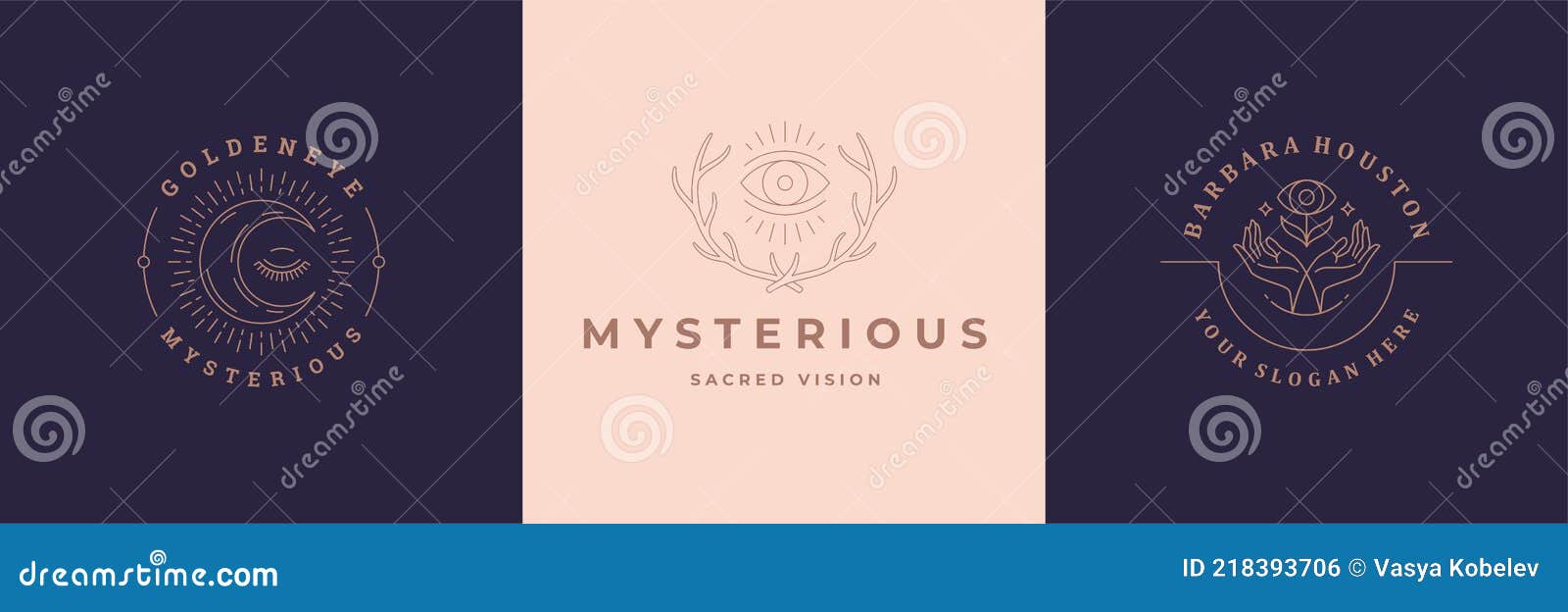 Esoteric Logos Emblems Design Templates Set With Mystic Moon And Magic ...