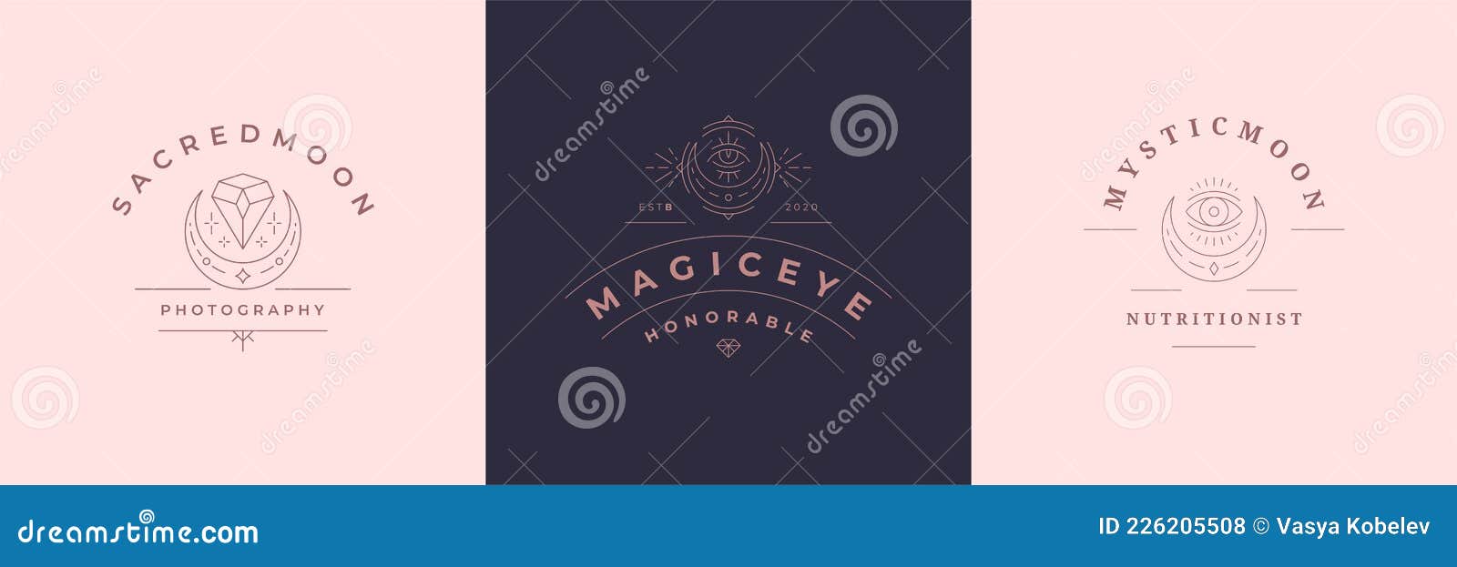 Esoteric Logos Emblems Design Templates Set with Mystic Moon and Magic ...