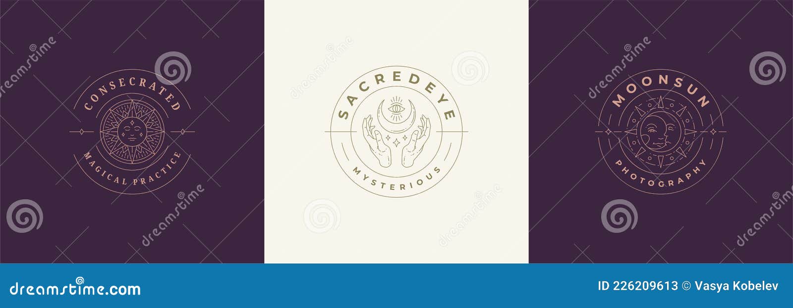 Esoteric Logos Emblems Design Templates Set With Mystic Moon And Magic ...