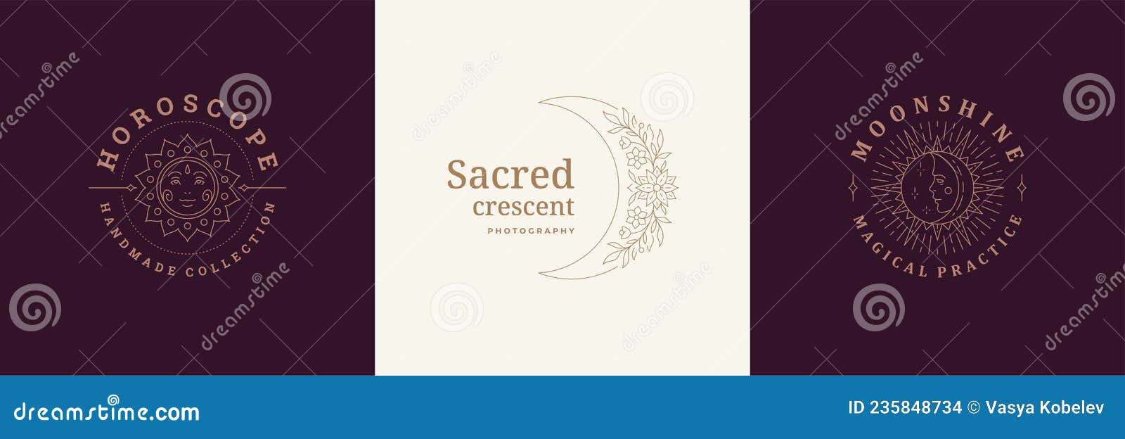 Esoteric Logos Emblems Design Templates Set With Mystic Moon And Magic ...