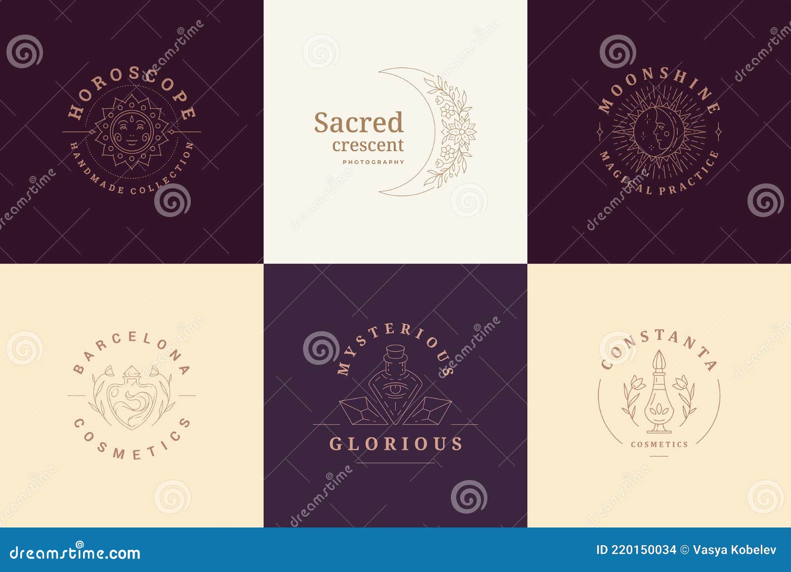 Esoteric Logos Emblems Design Templates Set With Mystic Moon And Magic ...