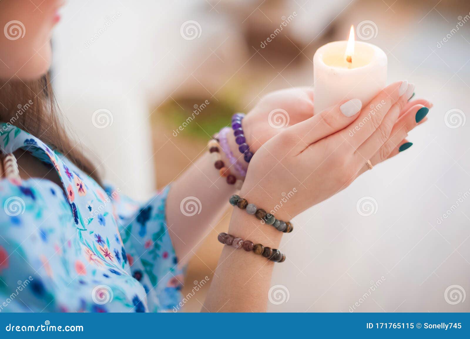 Esoteric in a Magic Candle Close-up and Copy Space. Fortune Telling by ...