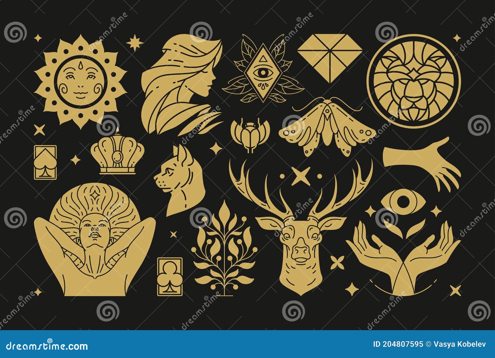 Esoteric Magic and Witch Vector Design Elements Set with Female Hands ...