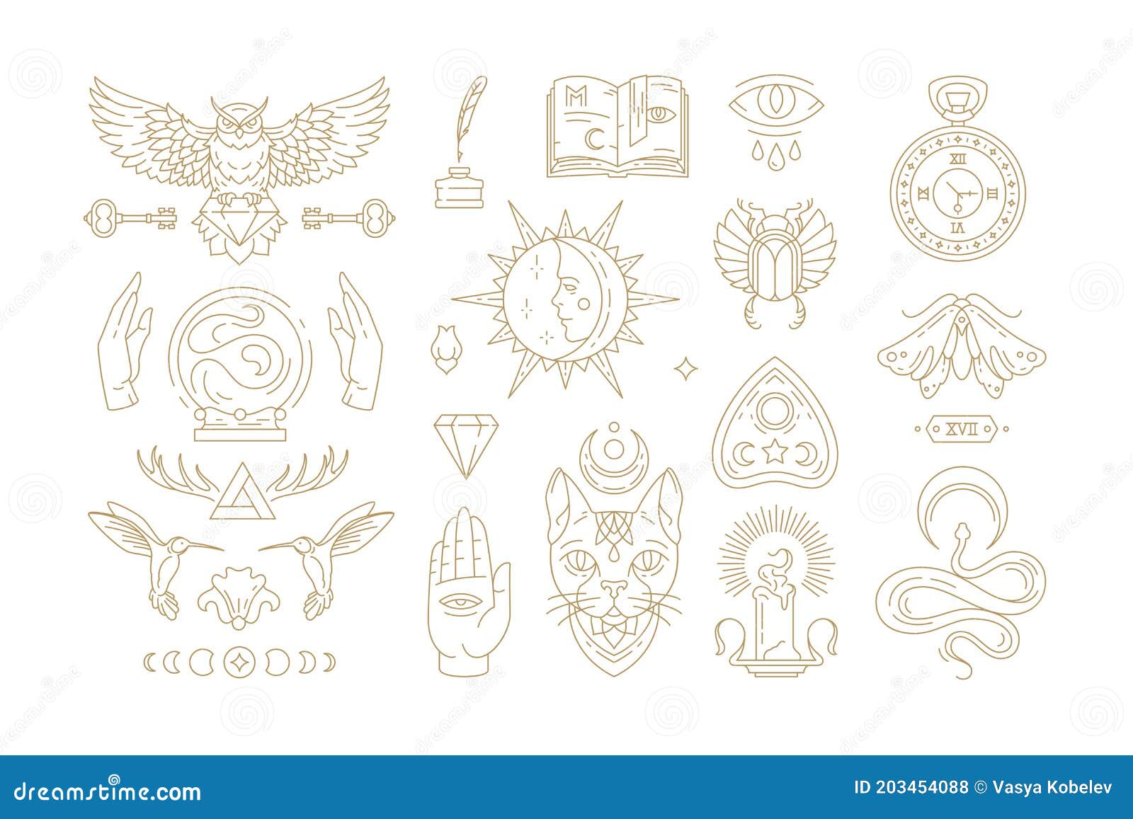 Esoteric and Mystic Linear Symbols Set Vector Illustrations. Stock ...