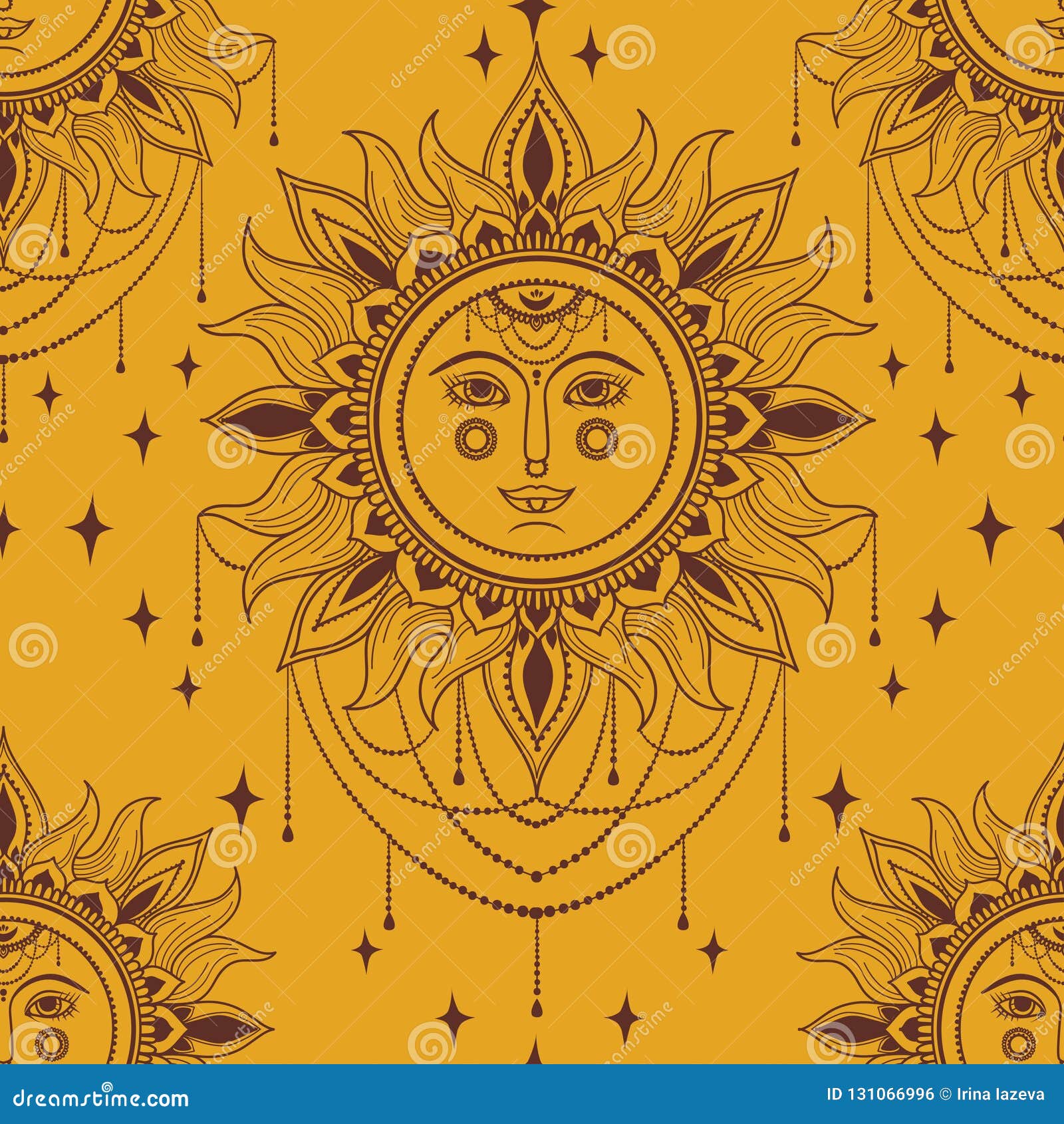Esoteric Seamless Pattern with Face of Sun and Royal Ornament Stock ...