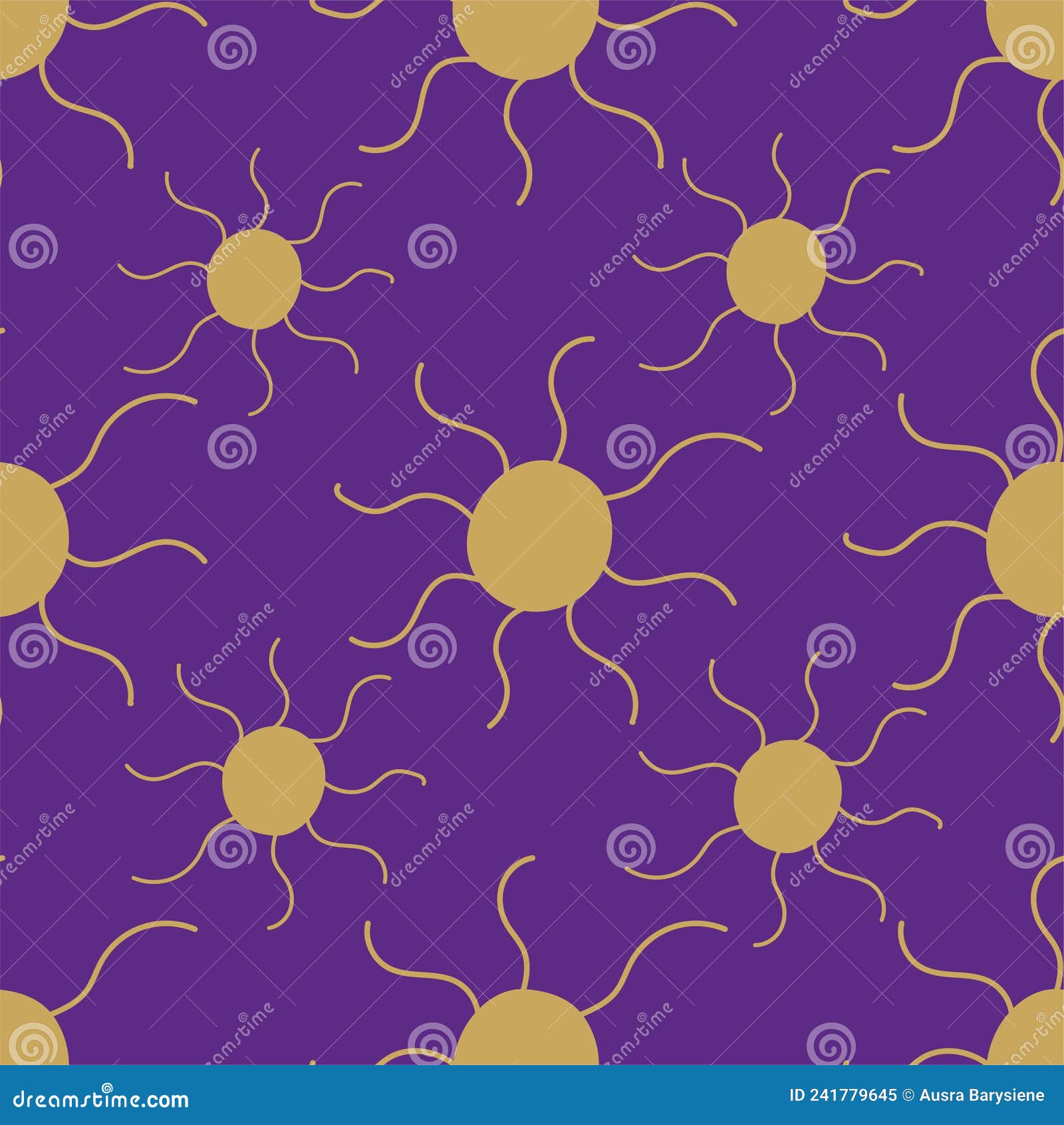 Esoteric Seamless Pattern with Hand Drawn Magic Gold Sun on Purple ...