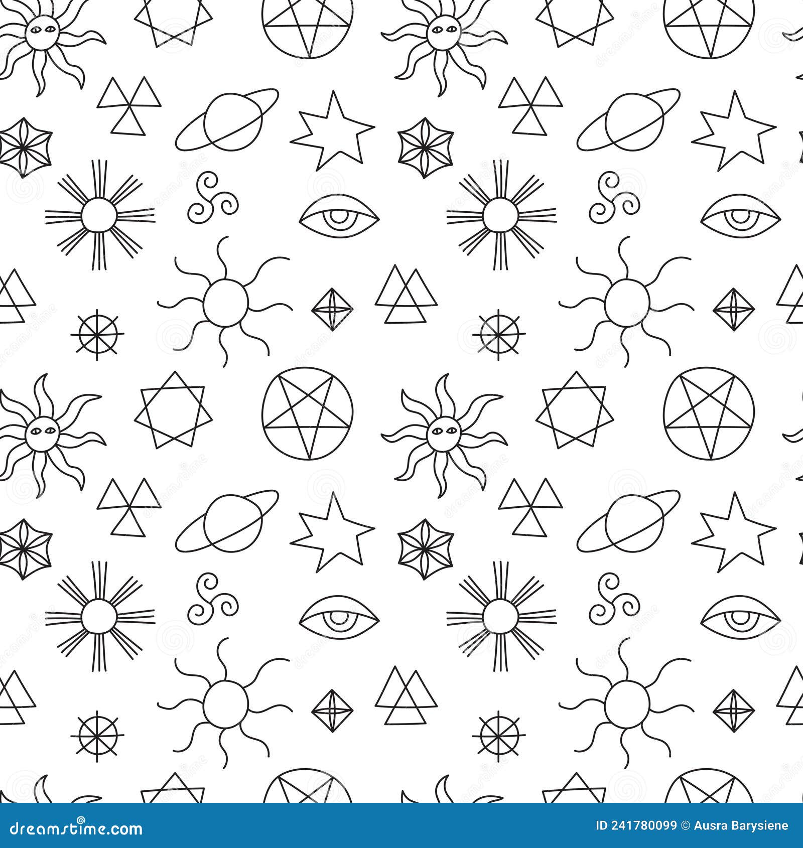 Esoteric Seamless Pattern with Hand Drawn Magic Symbols. Stock Vector ...