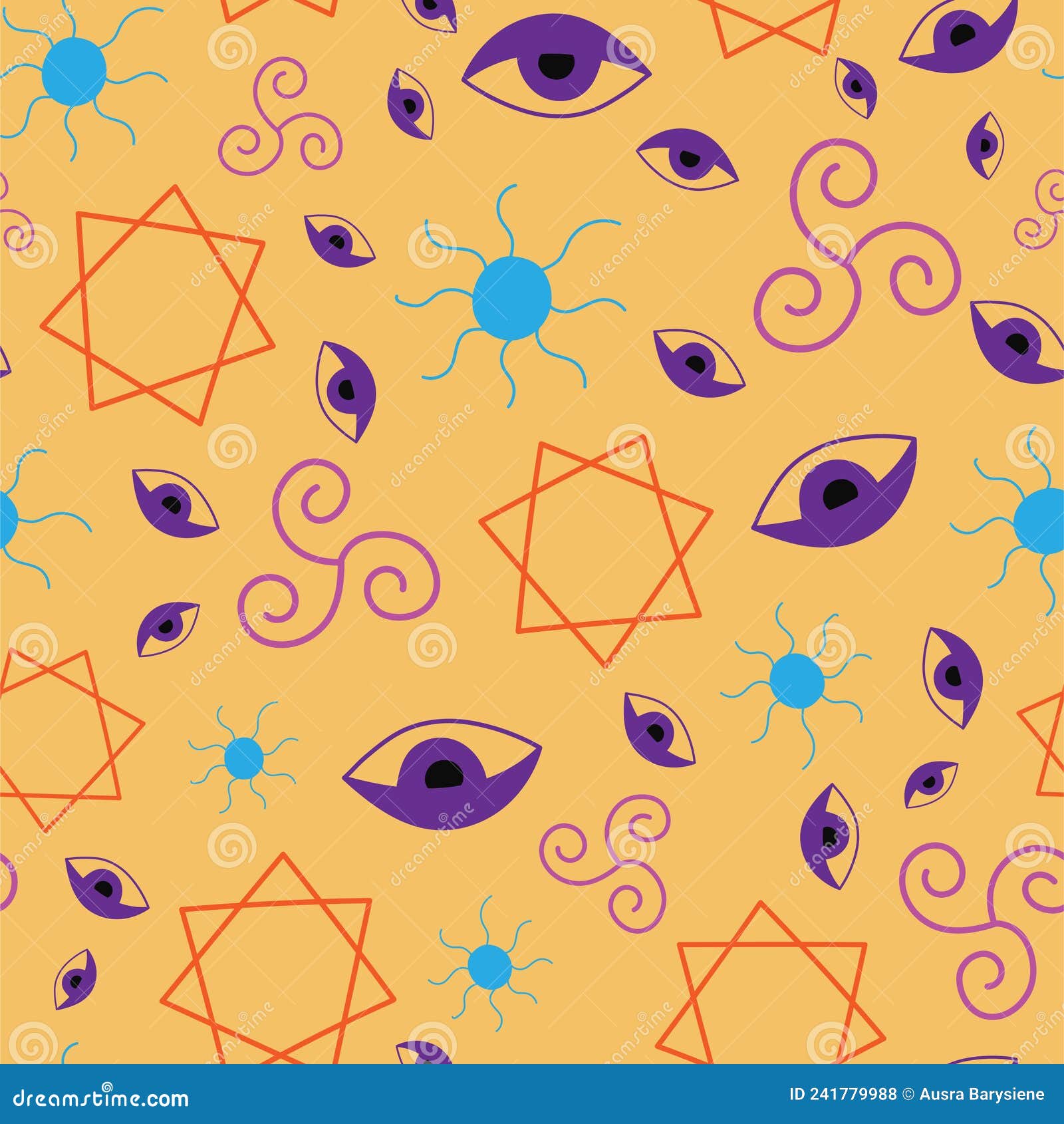 Esoteric Seamless Pattern with Hand Drawn Magic Symbols on Yellow ...