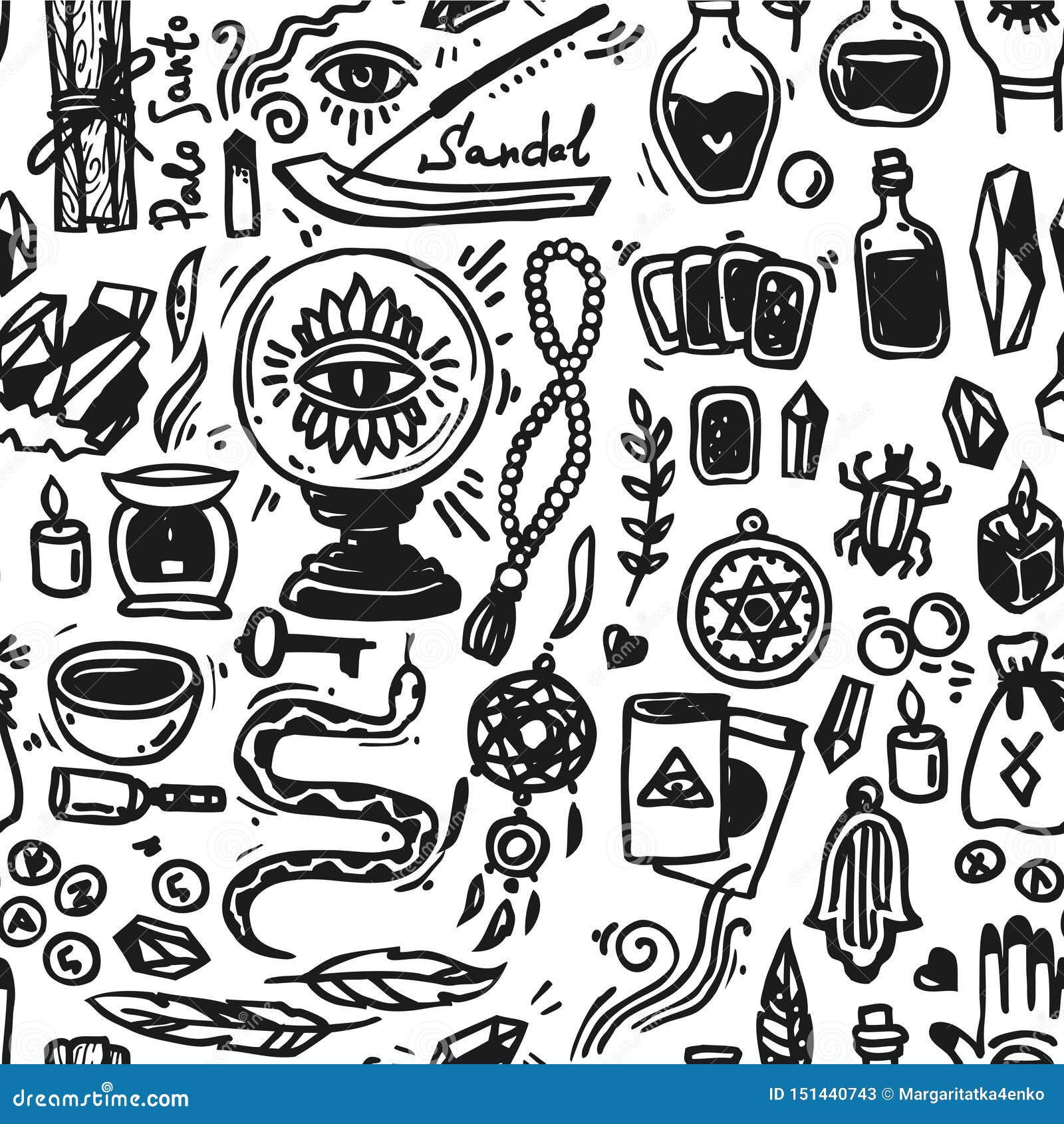 Esoteric Shop Doodles Collection. Illustration with Hand Drawn Magic ...