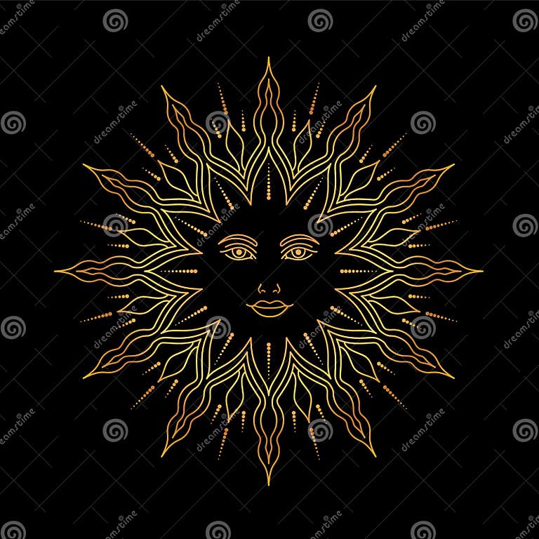 Esoteric Sun in Line Art Style Stock Vector - Illustration of vector ...
