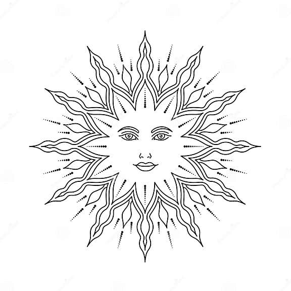 Esoteric Sun in Line Art Style Stock Illustration - Illustration of ...