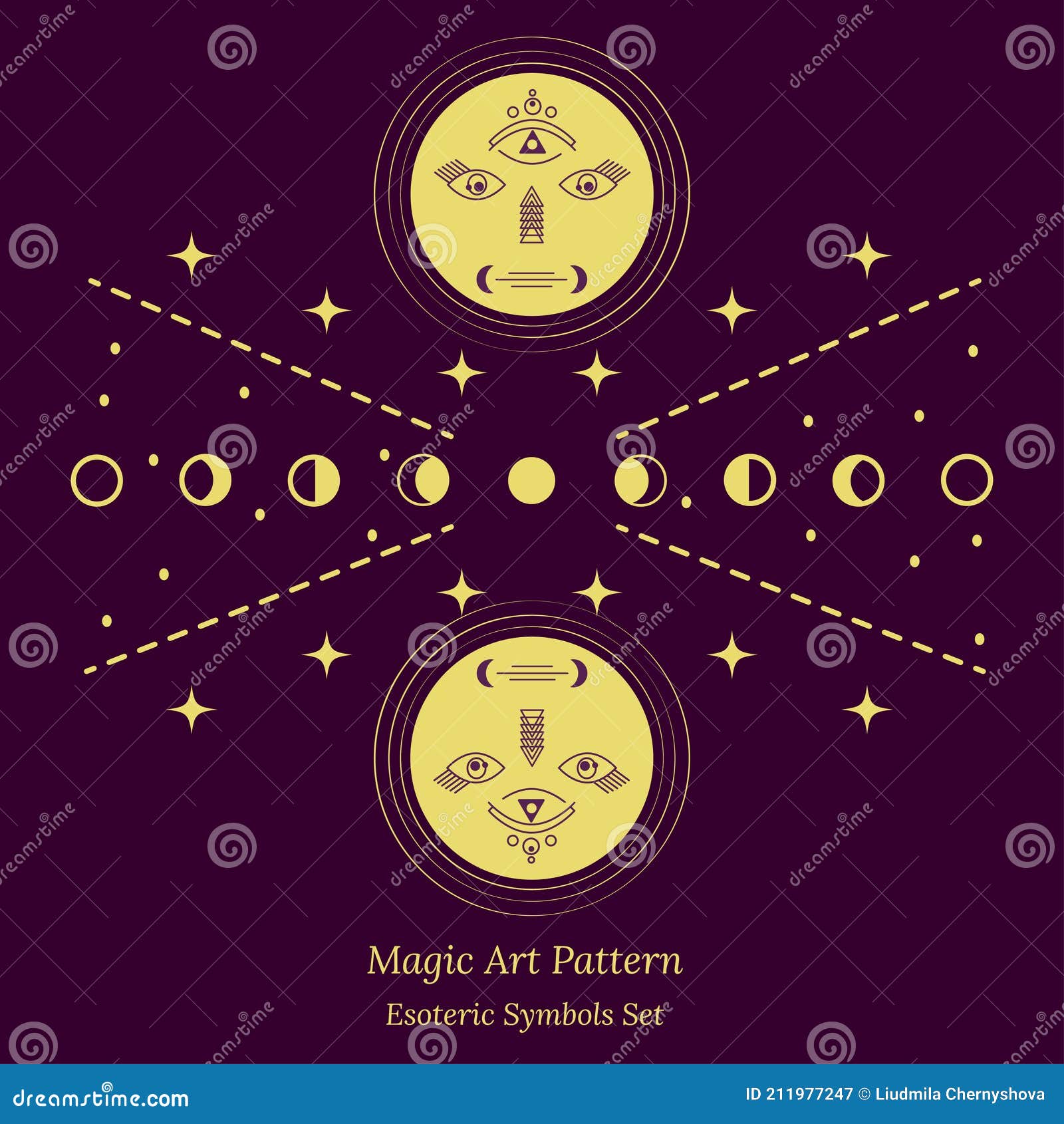 Esoteric Symbol of Face of Moon in Reflection, Phases of Moon ...