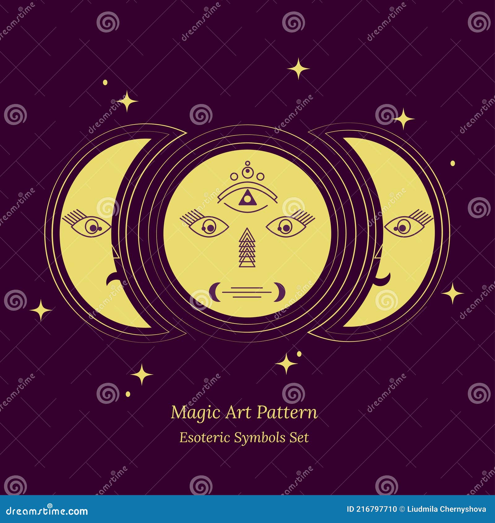 Esoteric Symbol of Face of Moon in Reflection, Phases of Moon ...