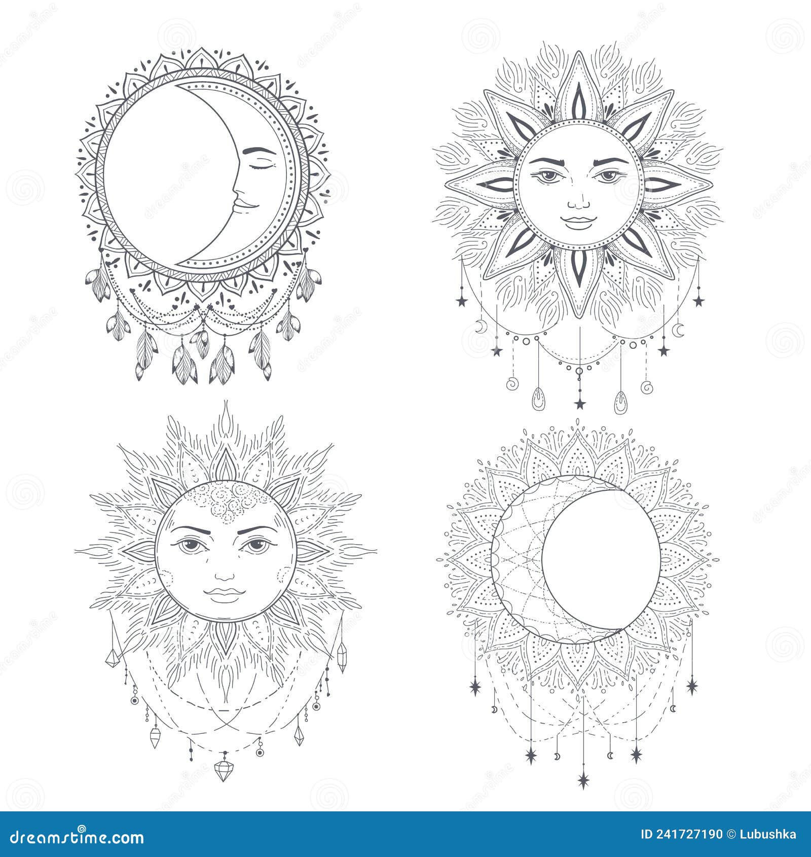 Esoteric Symbol Sun and Moon Boho Illustration Stock Vector ...