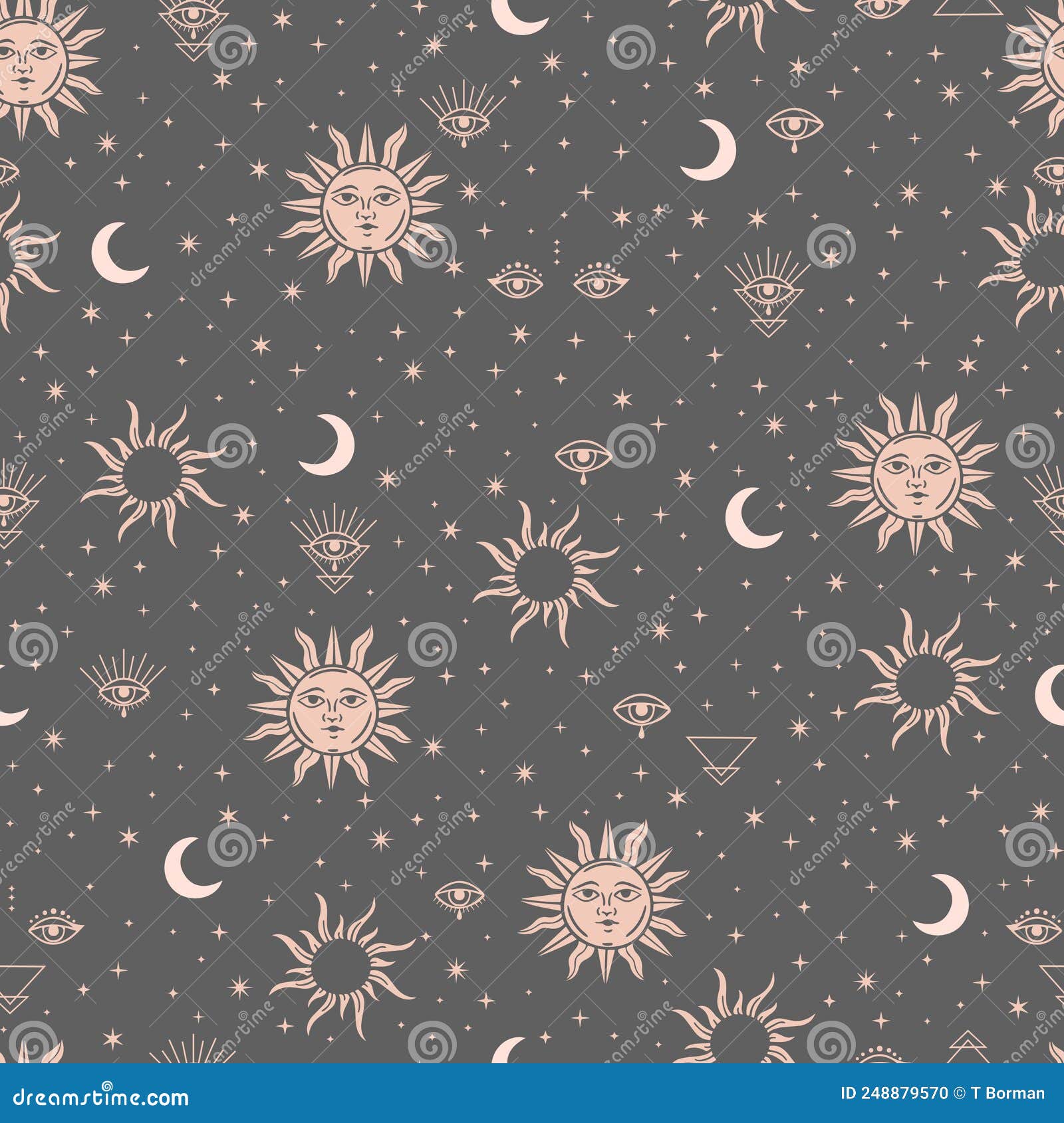 Esoteric Vector Seamless Pattern Sun Moon and Stars Stock Vector ...