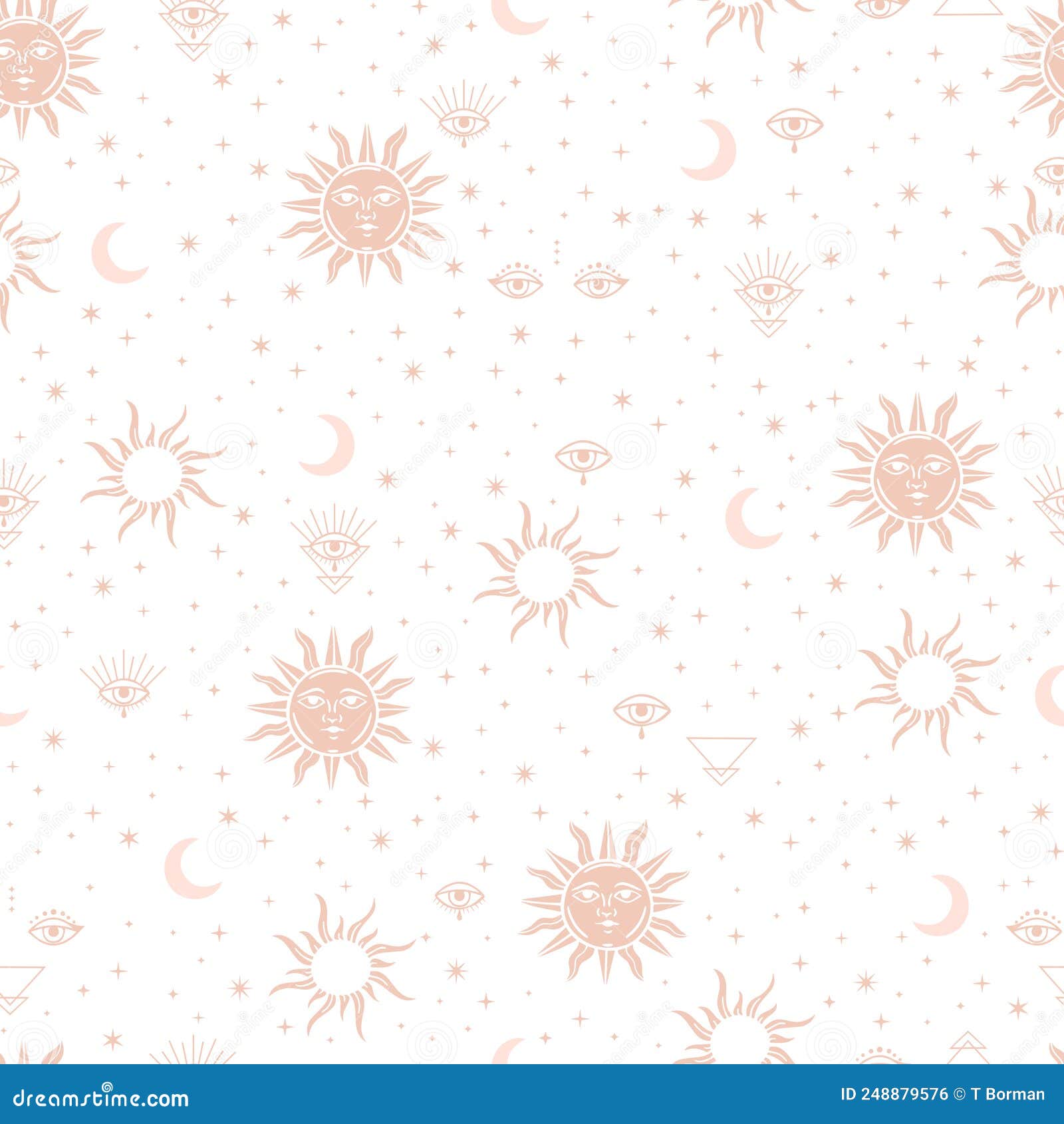 Esoteric Vector Seamless Pattern Sun Moon and Stars Stock Vector - Illustration of mystical ...