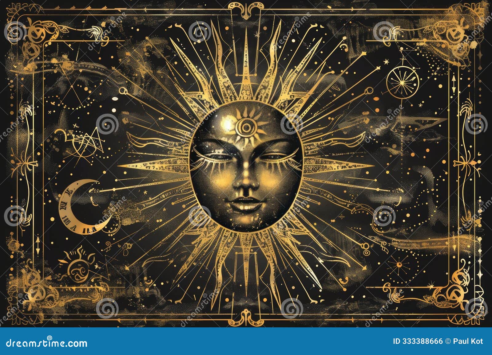 Esoteric Zodiac Banner Featuring Celestial Sun Face and Solar Eclipse ...