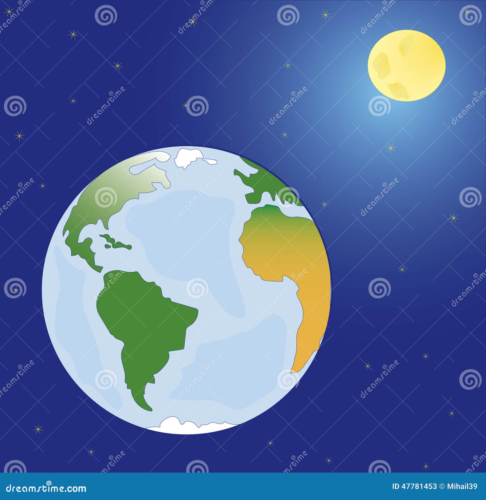 Espaço, Planetas Mãe Terra, Lua E Estrelas Ilustração do Vetor ...