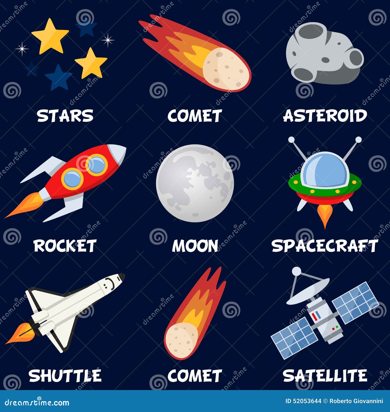 Espacio Rockets, Satélite Y Cometas Fijados Ilustración del Vector ...