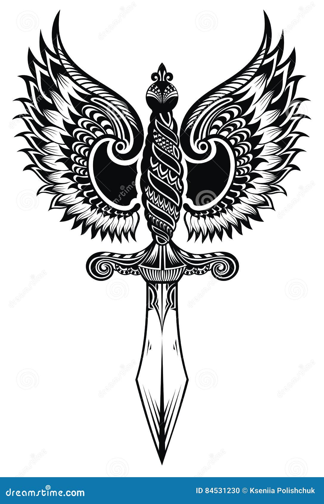 Espada Adornada Con Las Alas Ilustración del Vector - Ilustración de ...