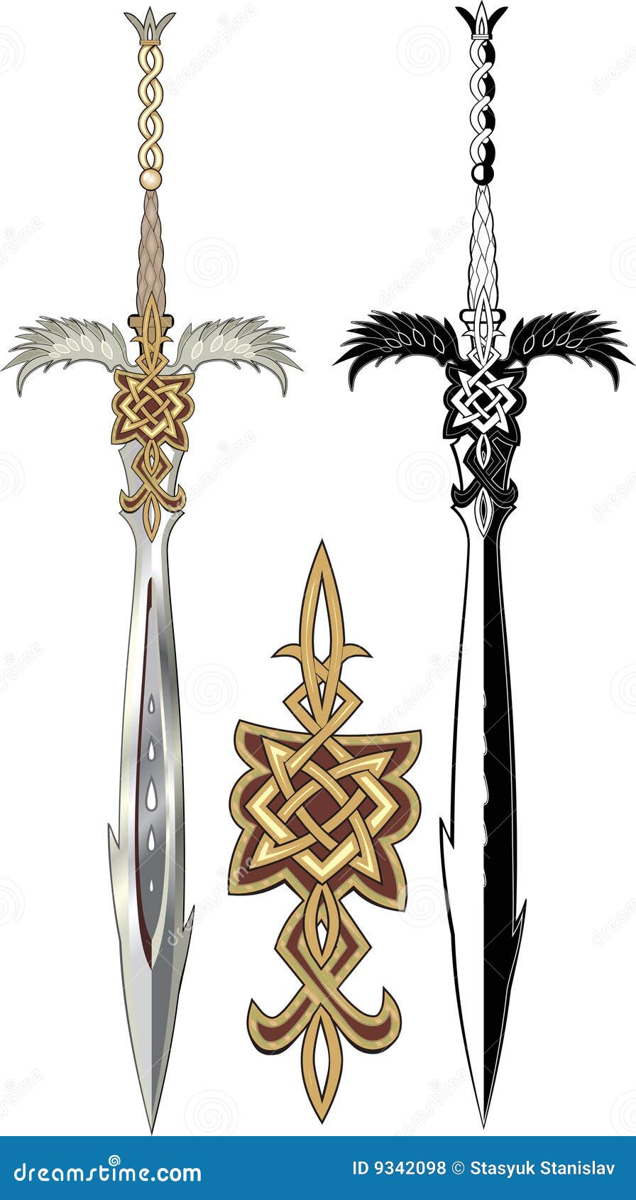 Espada Coa Alas Dos. Negro Y Coloreado Ilustración del Vector ...