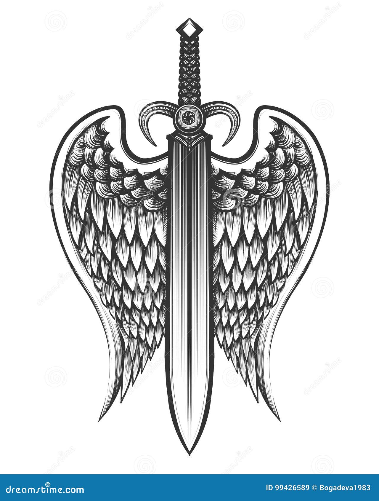 Espada Con El Tatuaje De Las Alas Ilustración del Vector - Ilustración ...