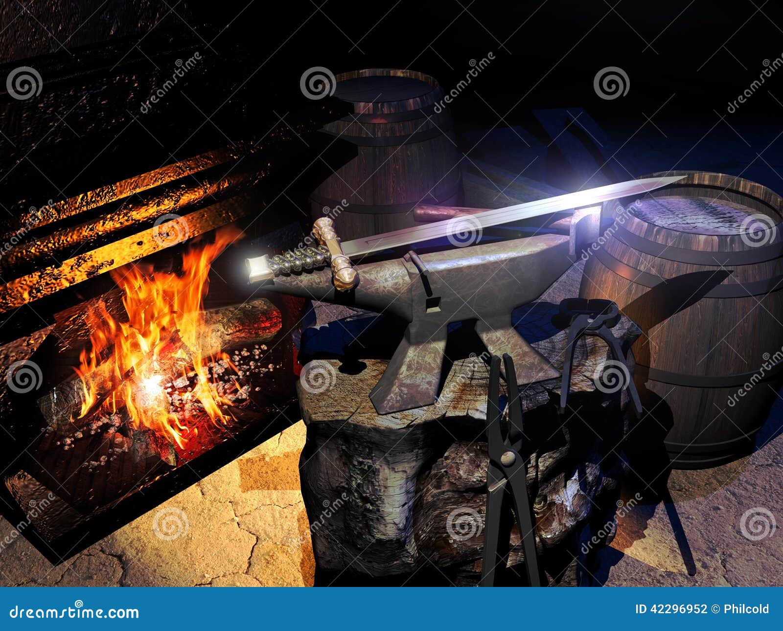 Espada forjada ilustração stock. Ilustração de azul, trabalho - 42296952