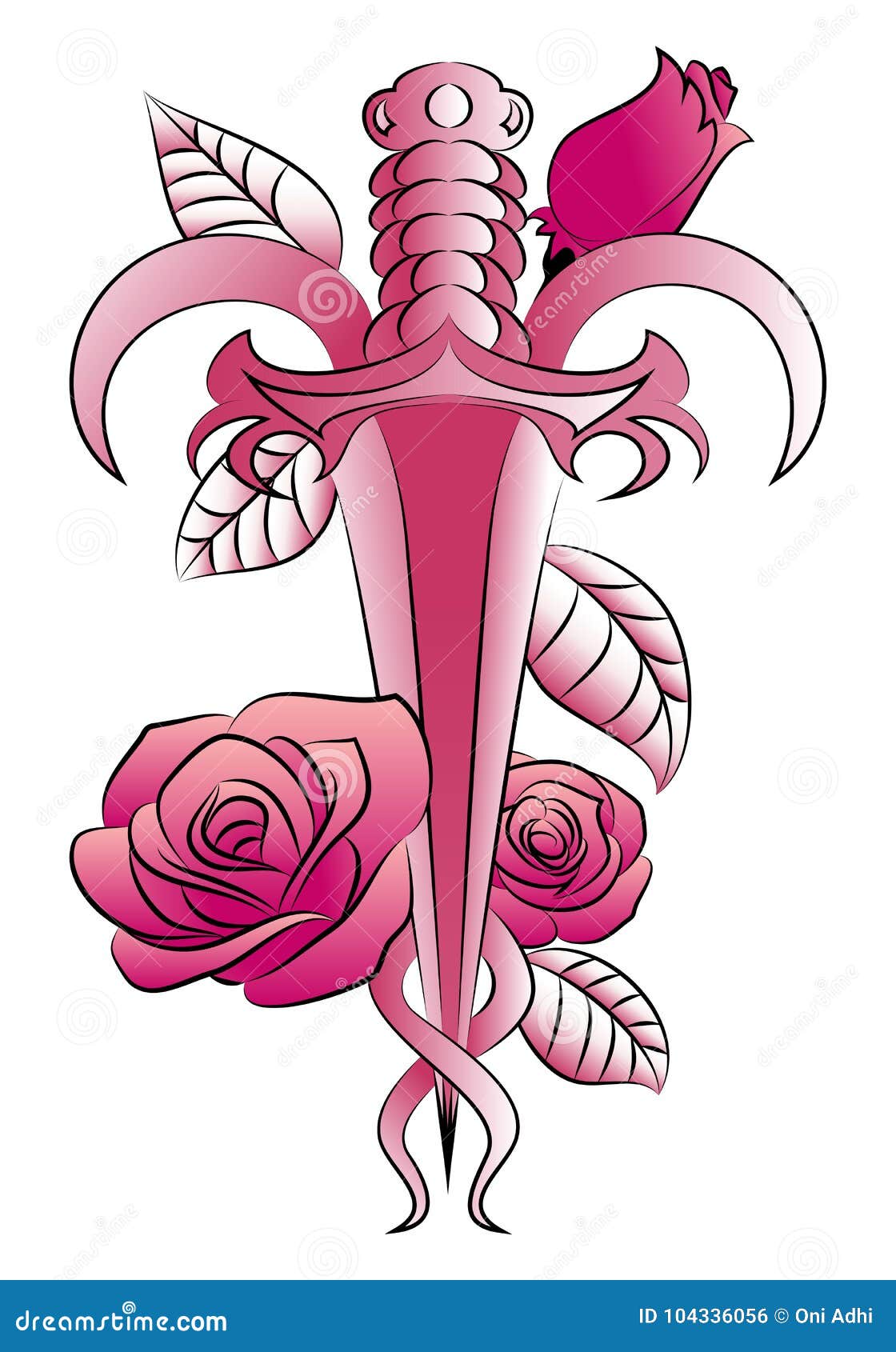Espada y flores stock de ilustración. Ilustración de rosas - 104336056