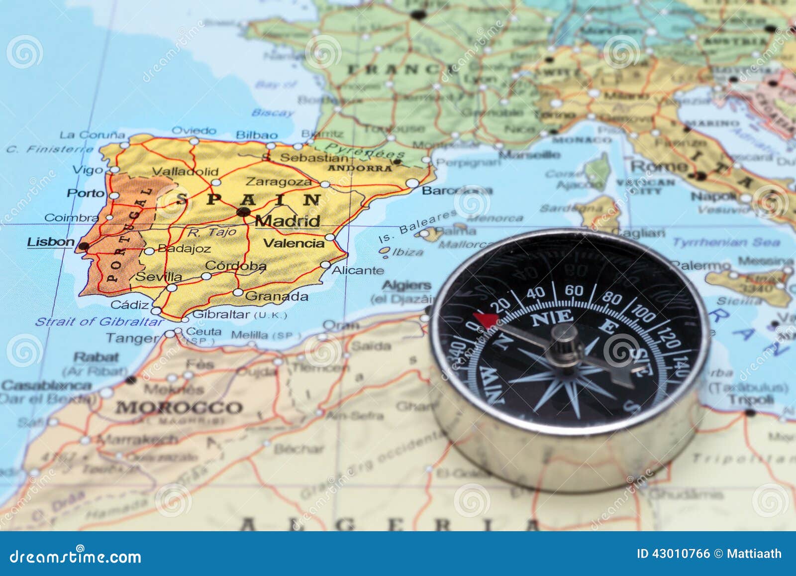 Espanha Do Destino Do Curso, Mapa Com Compasso Foto de Stock - Imagem ...