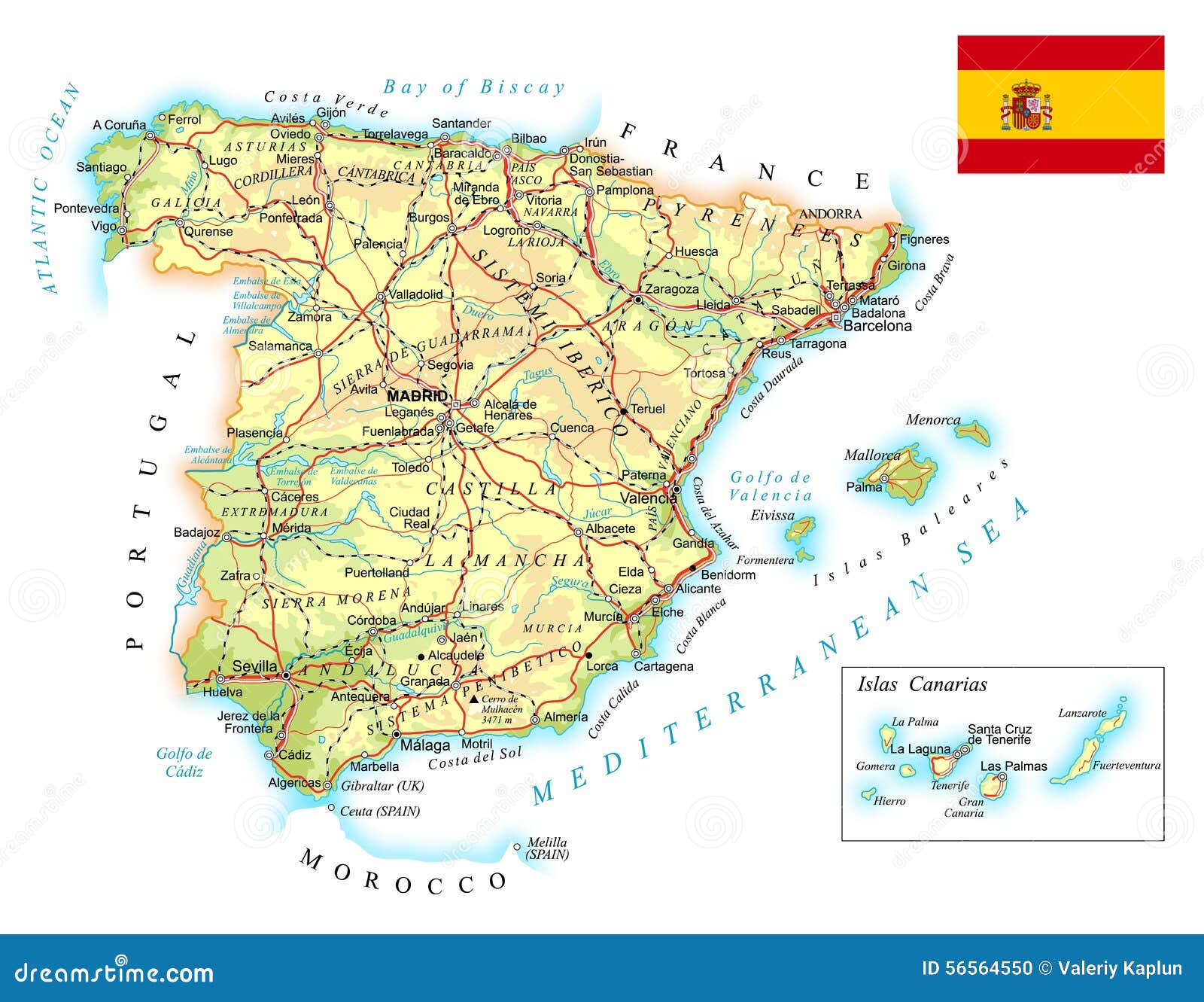 Espanha - Mapa Topográfico Detalhado - Ilustração Ilustração do Vetor ...