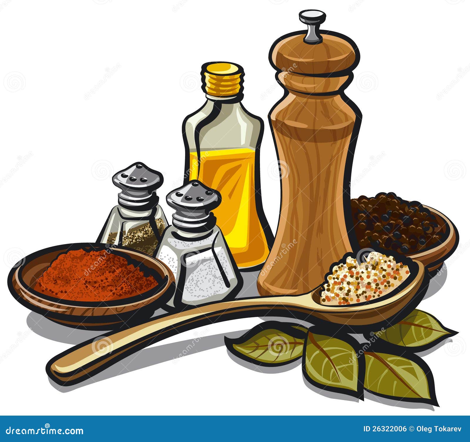 Especiarias e condimentos ilustração stock. Ilustração de alimento ...