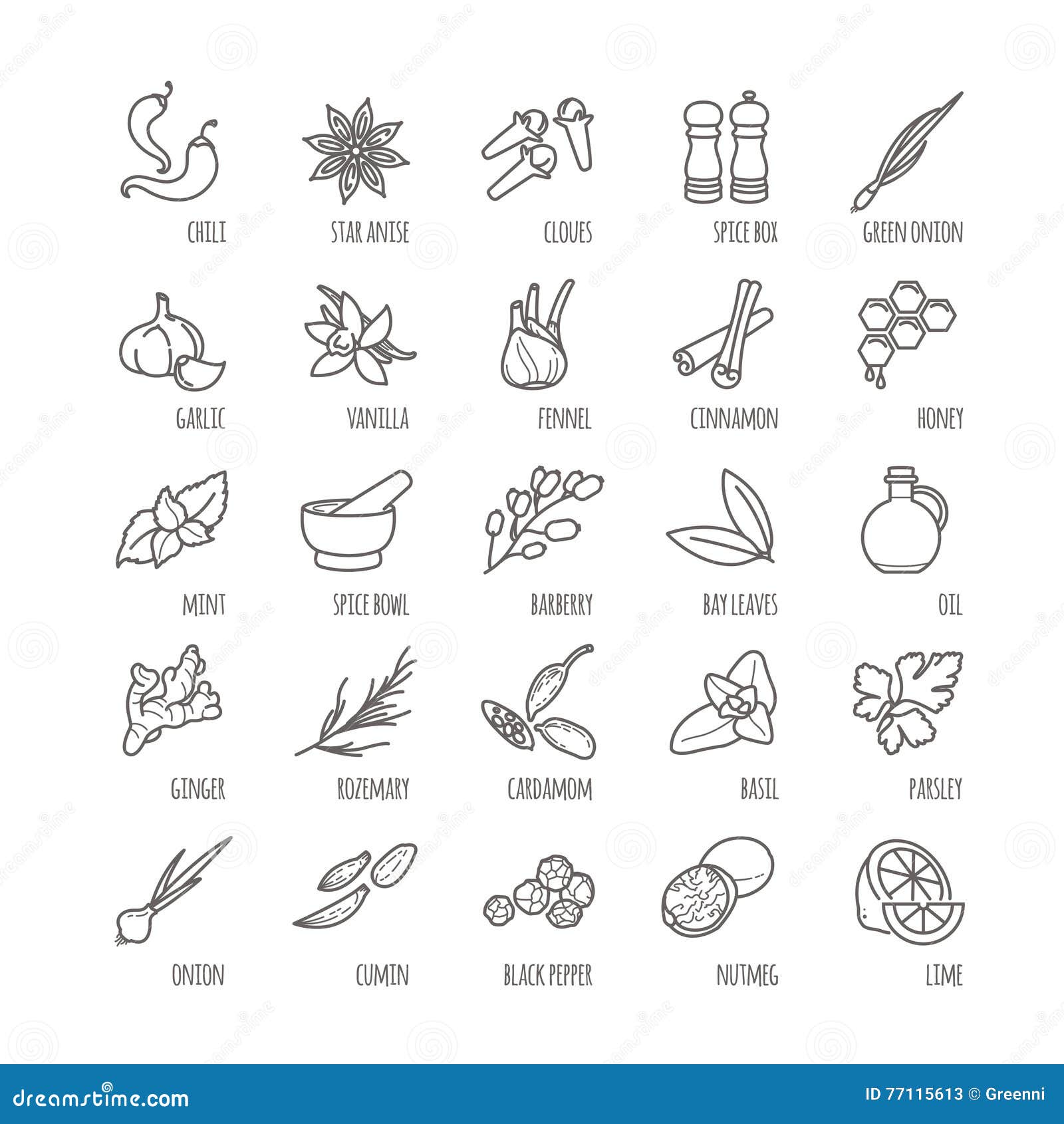 Especias E Iconos Del Vector De Los Condimentos Ilustración del Vector ...